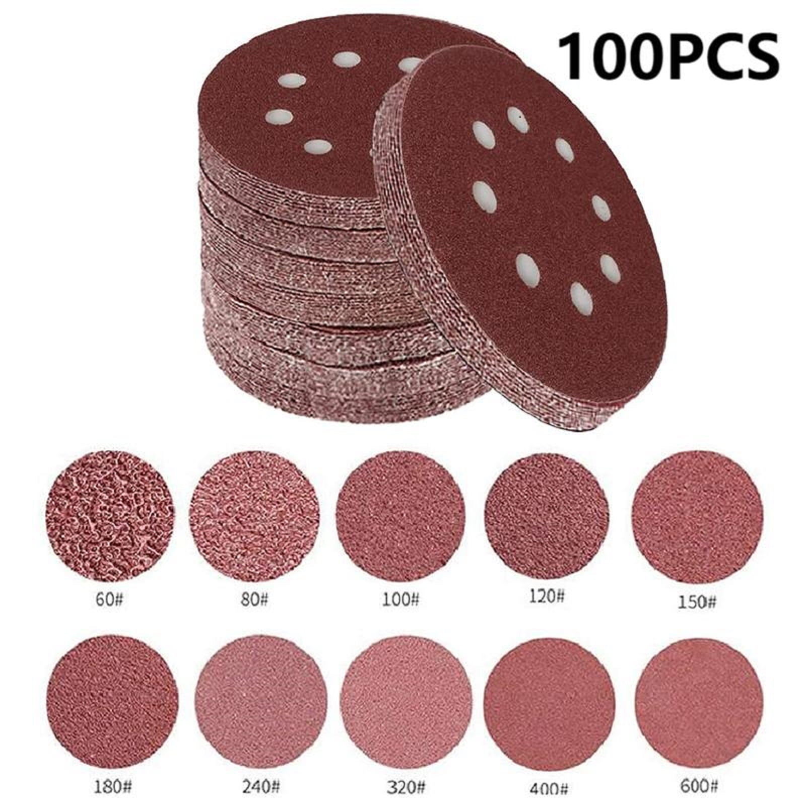 Hiziwimi 100pc 5 Inch 8-Holes Velcro Disk Sandpaper, Assorted 60-600 ...