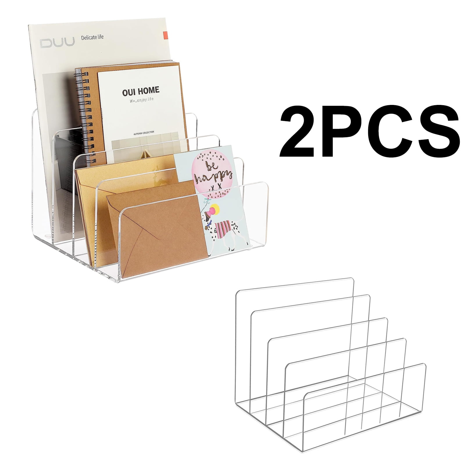 Hiziwimi 2PCS Clear Acrylic Document Holder, 4 Section File Sorter ...