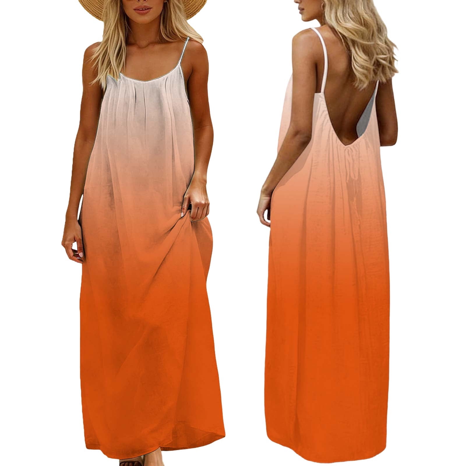 Hjlmsx Backless Cami Dresses for Women Spaghetti Strap Maxi Dress ...