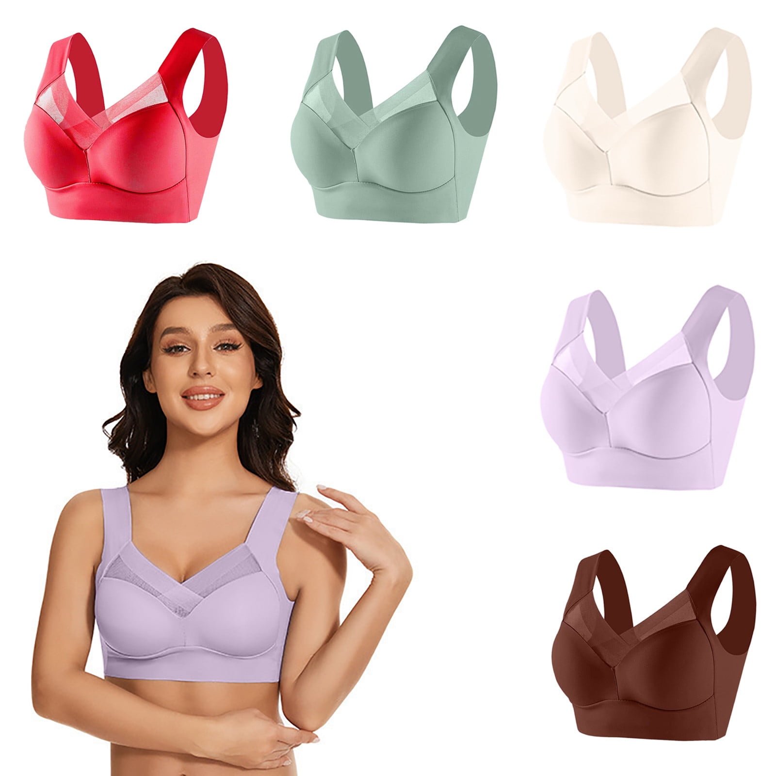 Hjlmsx Seamless Push Up Bras for Older Women Wireless Posture Correcting Bra with Support Bra ...