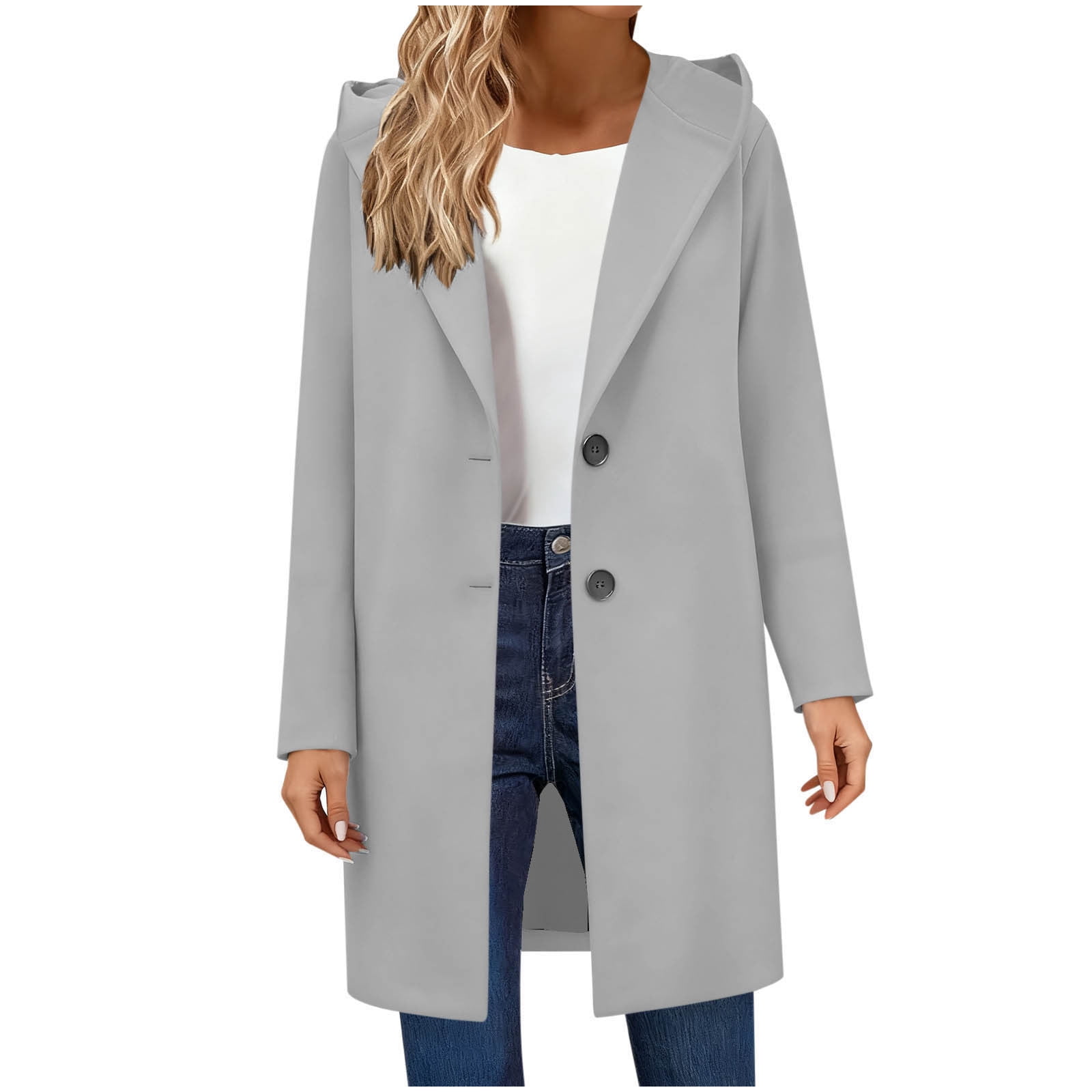 Hjlmsx Womens Trench Coat with Hood Wool Blend Single Breasted Pea ...