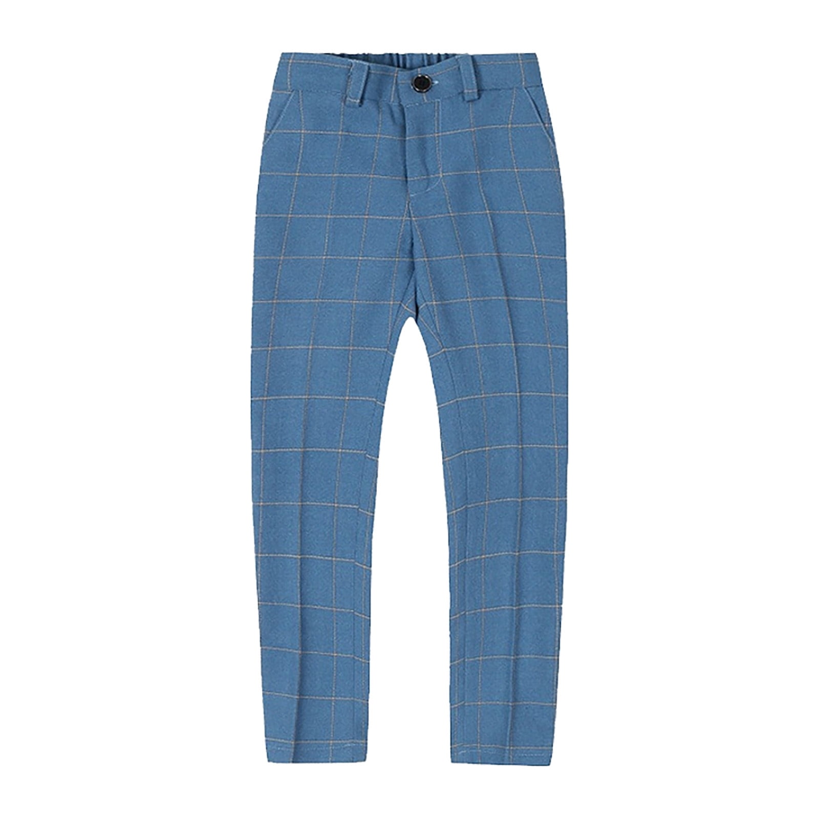Hjtefg Boys' Classic Plaid Dress Pants - Adjustable Waist Flat Front ...