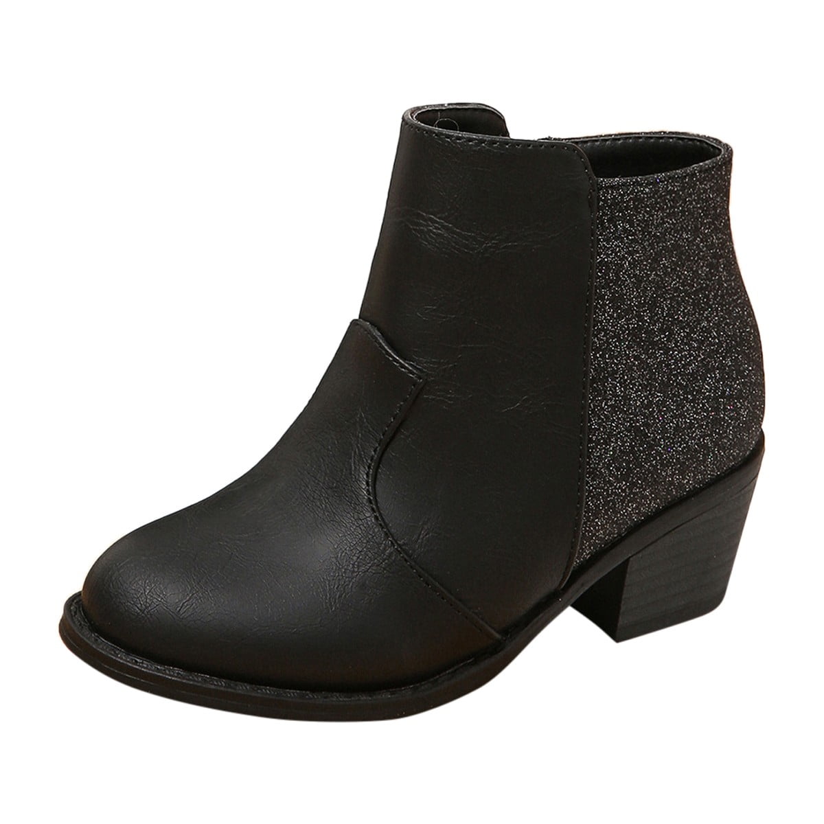 Hjtefg Girls Classic Ankle Boots - Solid Black Side Zipper Booties with ...