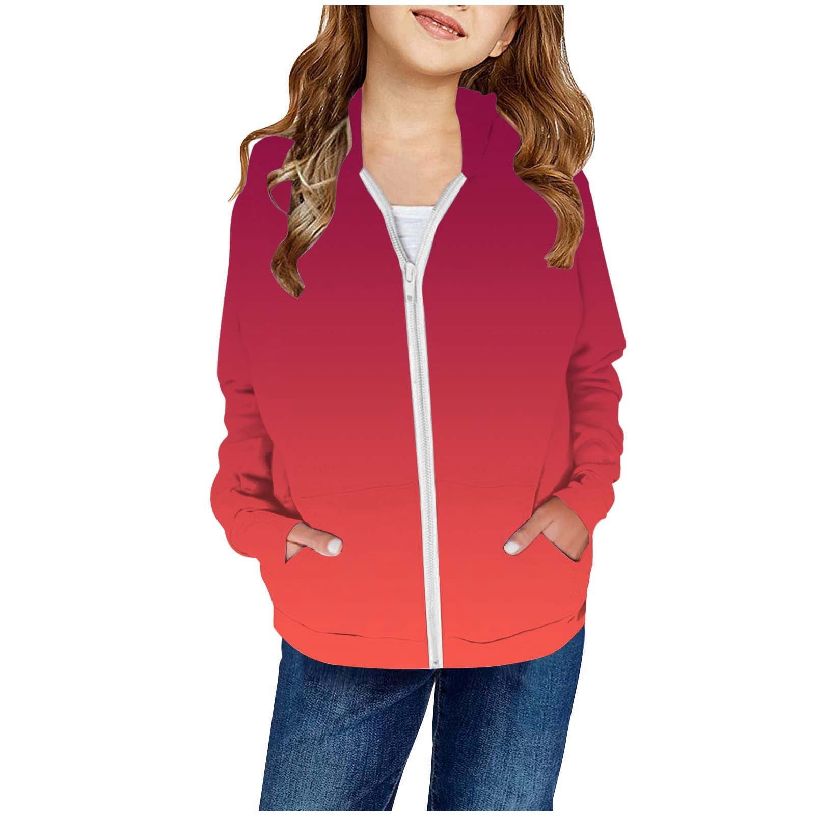 Hjtefg Girls' Color-Fade Hoodie - Soft-Tone Zip-Up Sweatshirt with ...