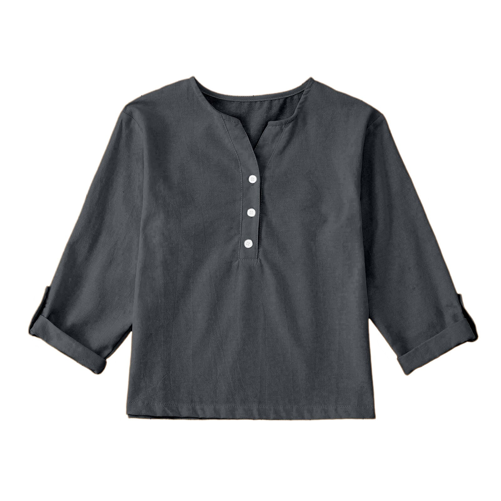 Hjtefg Girls Linen Shirt - V-Neck Button Blouse with Stand Collar ...