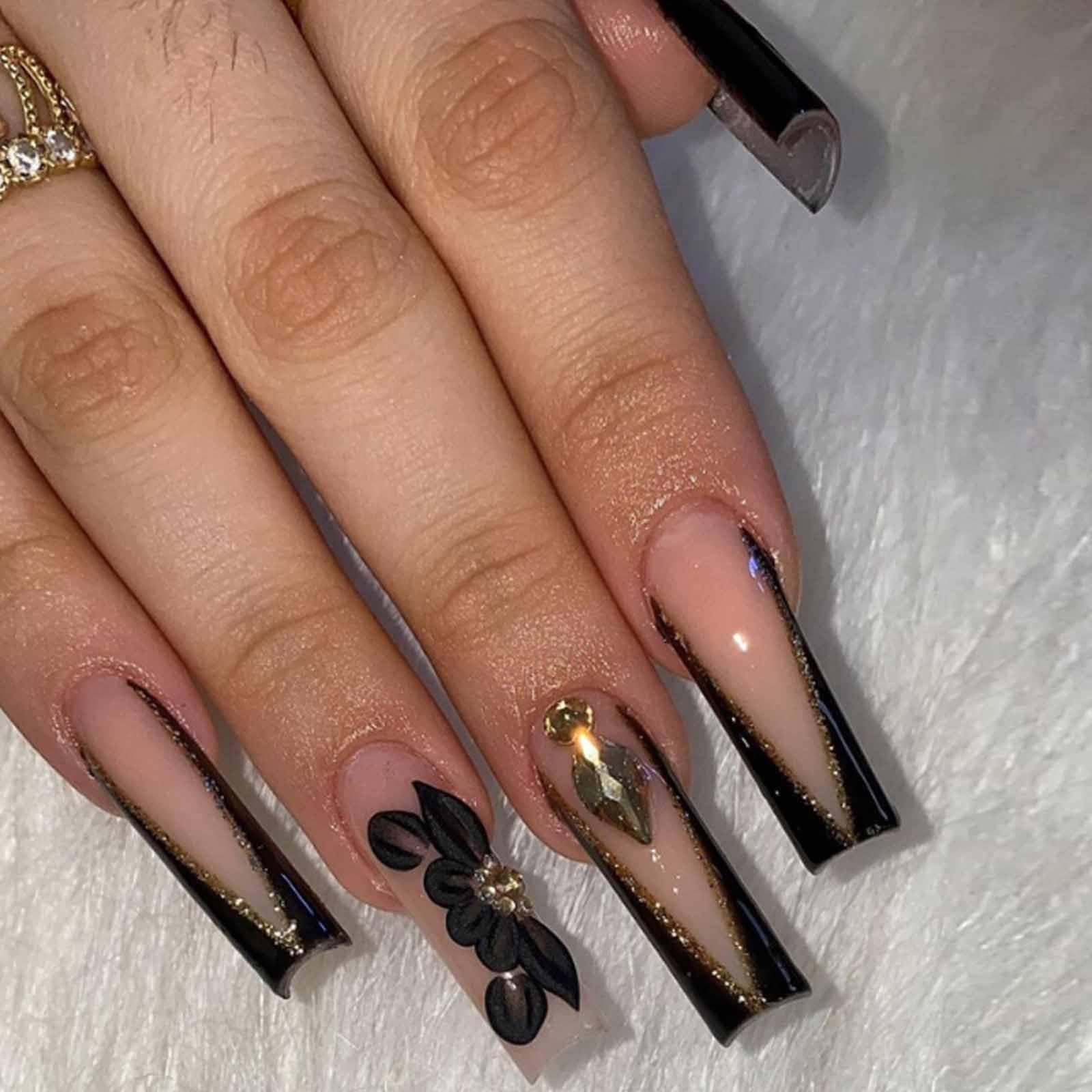 Hkanlre Bling Coffin Press on Nails Fake Nails Tips Full Cover Medium ...