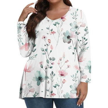 TQWQT Women's Plus Size Tops Cute Plus Size Spring Tops V Neck Women ...