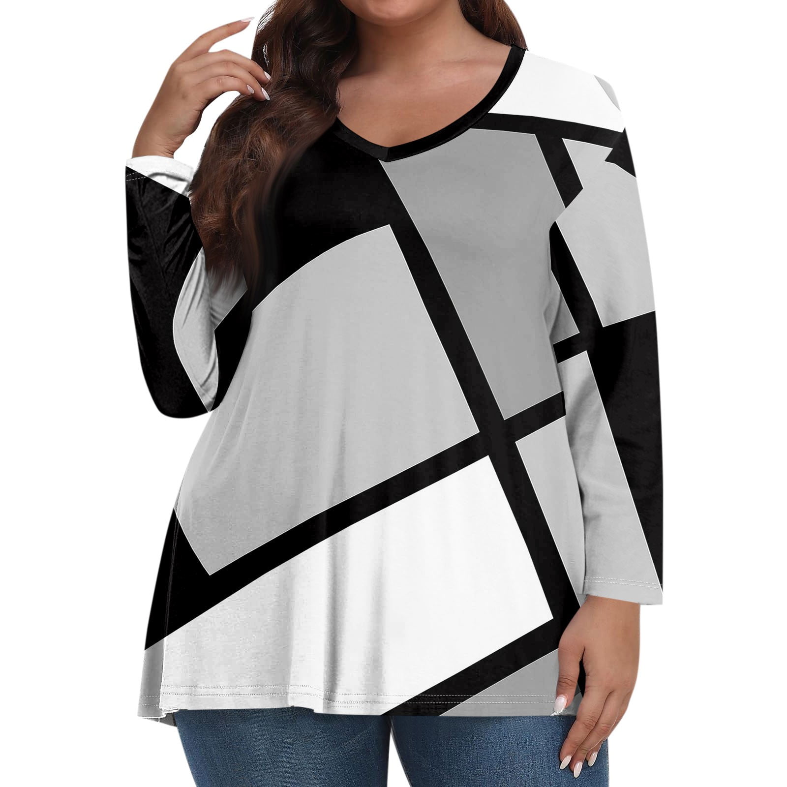 Hkibbfh Plus Size Tshirts for Women 4x-5x Fall Tunic Tops V Neck Women ...