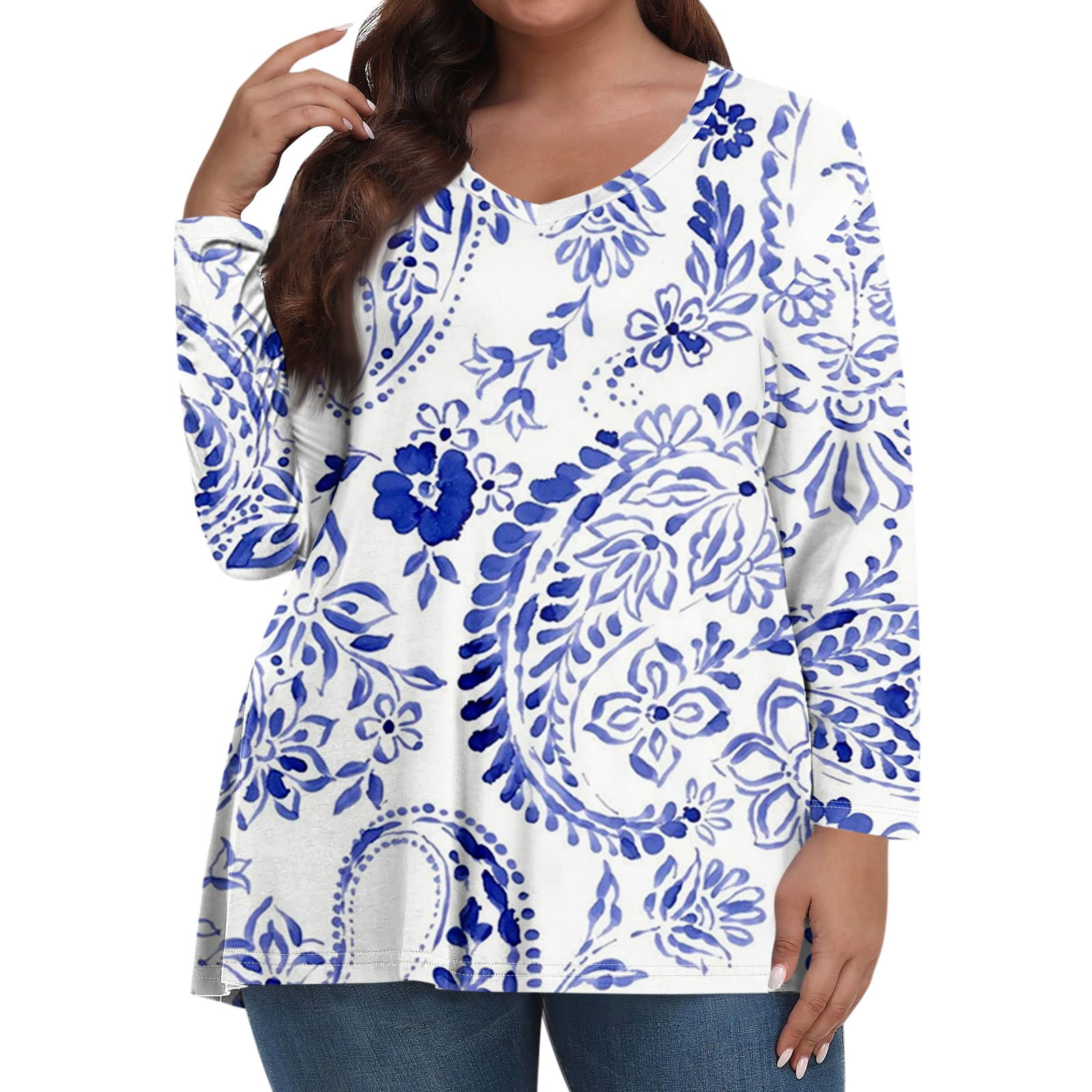 Hkibbfh Plus Size Womens Tops Cute Plus Spring Tops V Neck Plus Size ...