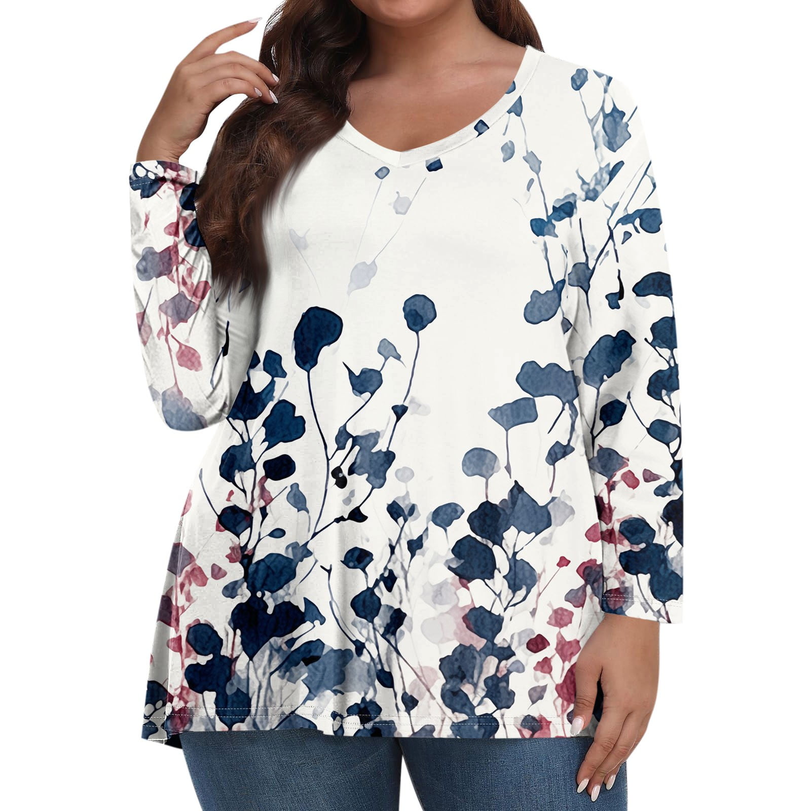 Hkibbfh Plus Size Womens Tops Fall Plus Size 5x Dressy Shirts V Neck Long Sleeve Plus Top Casual ...