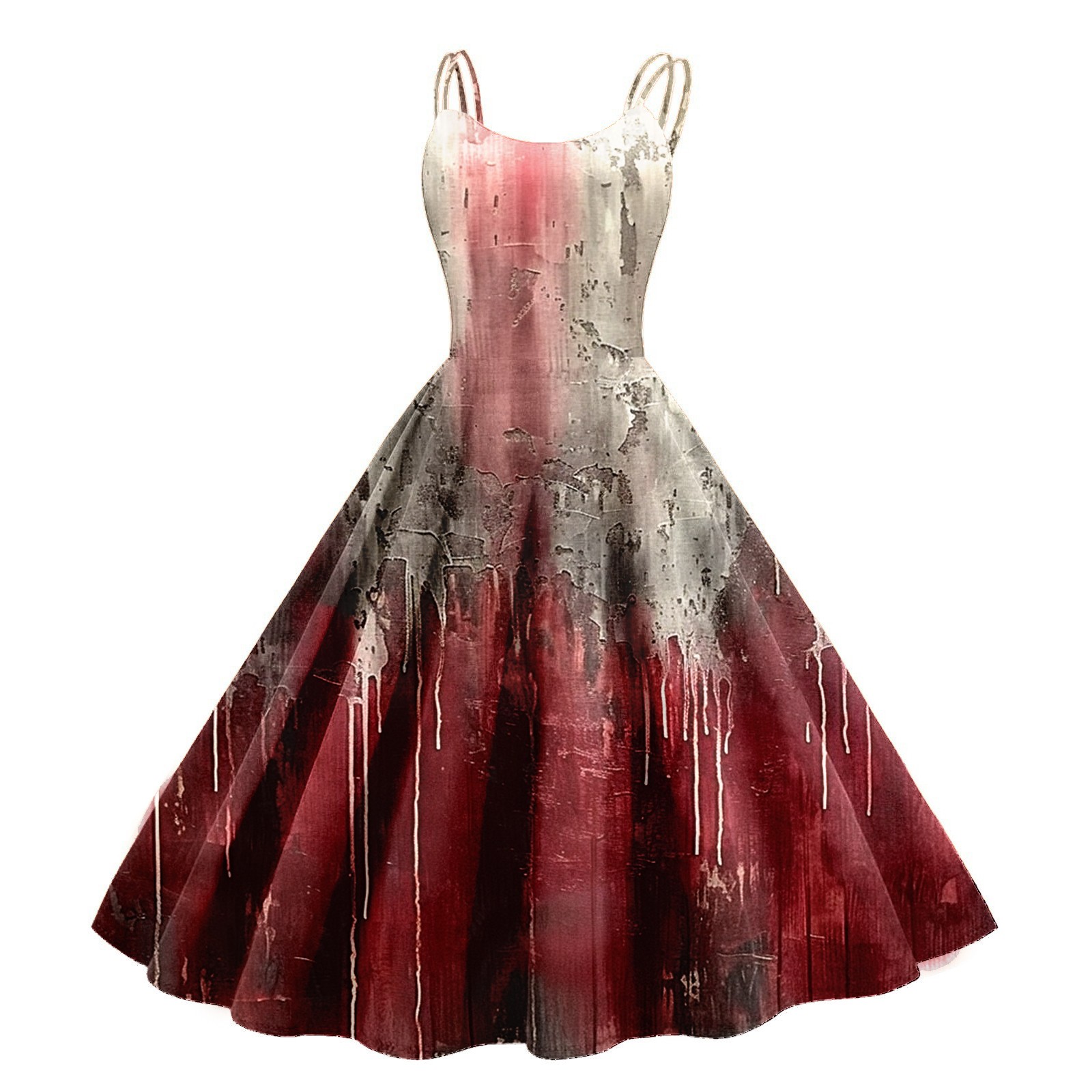 Hkibbfh Women's Halloween Dress Fall Vintage Swing Dress Bloody Printed ...