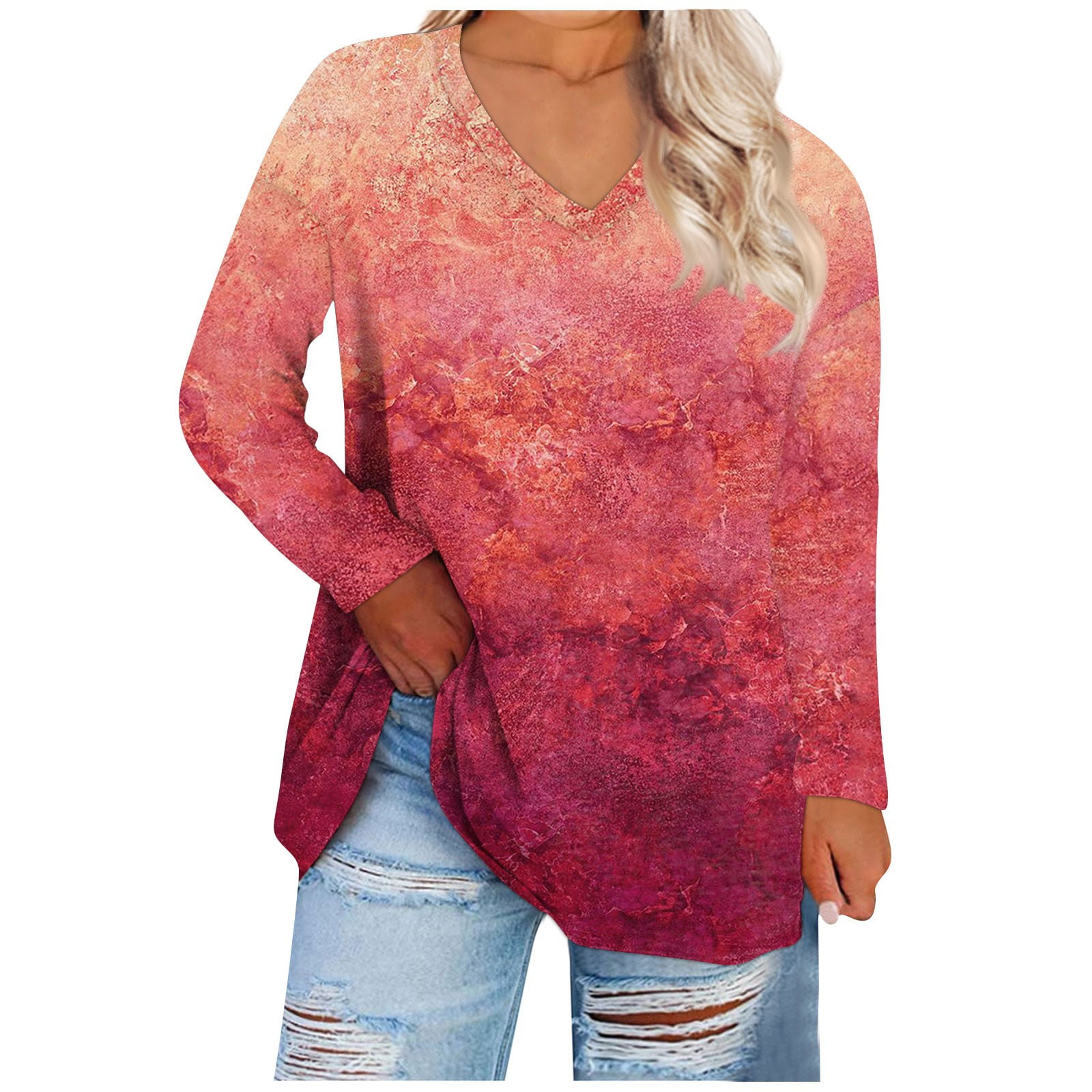 Hkibbfh Womens Plus Size Fall Tops Sexy Plus Size Tops Floral Print V ...