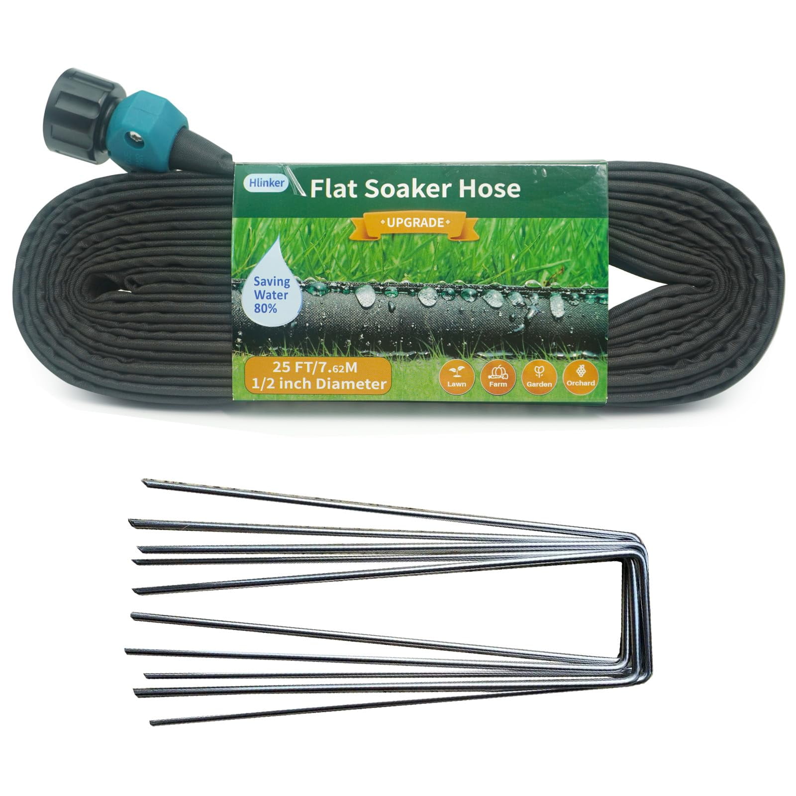 Hlinker 2025 Flat Soaker JKF25 Hose 25 ft with Stake for Garden ...