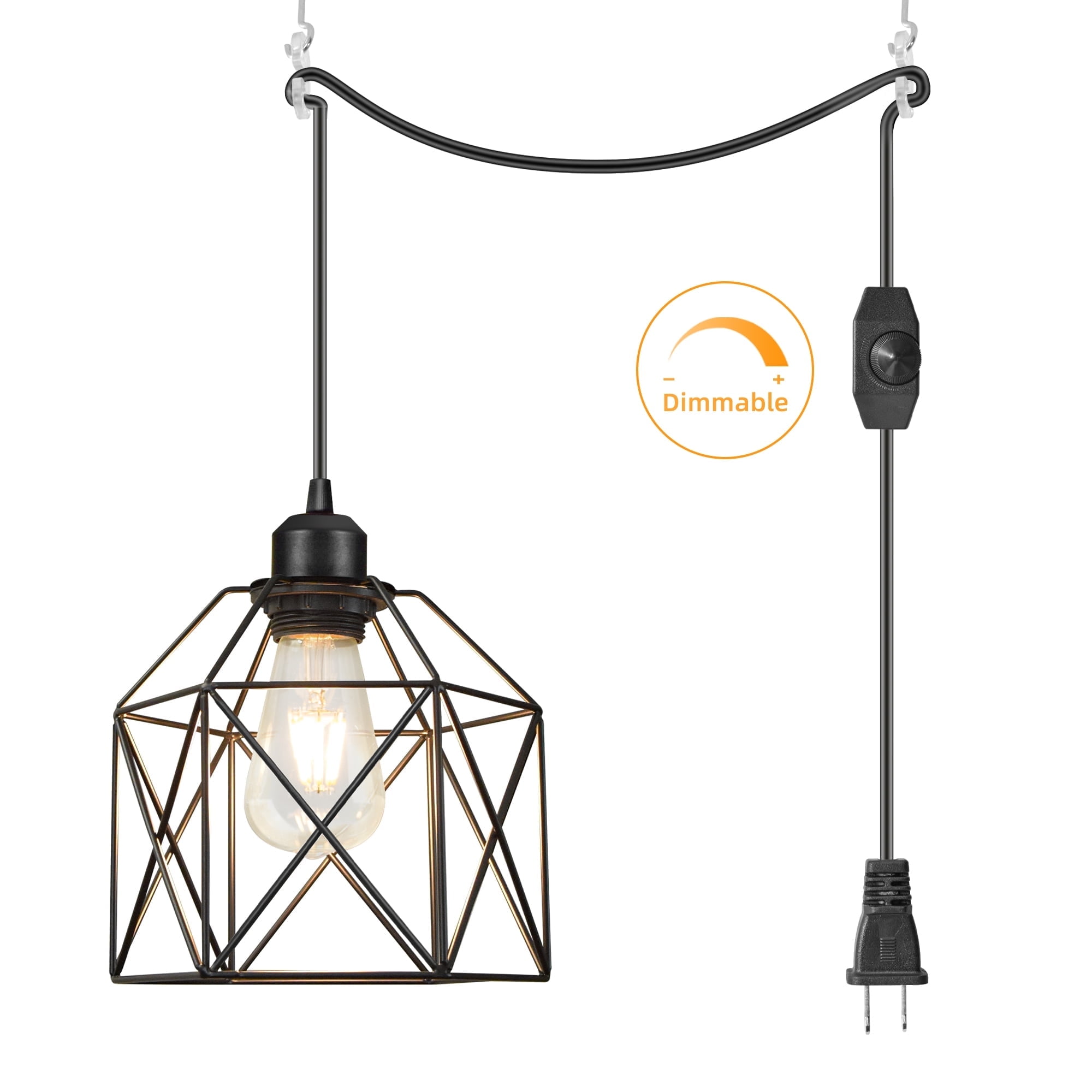 Hlite Swag Plug in Pendant Light,Industrial Black Iron Cage Shade ...