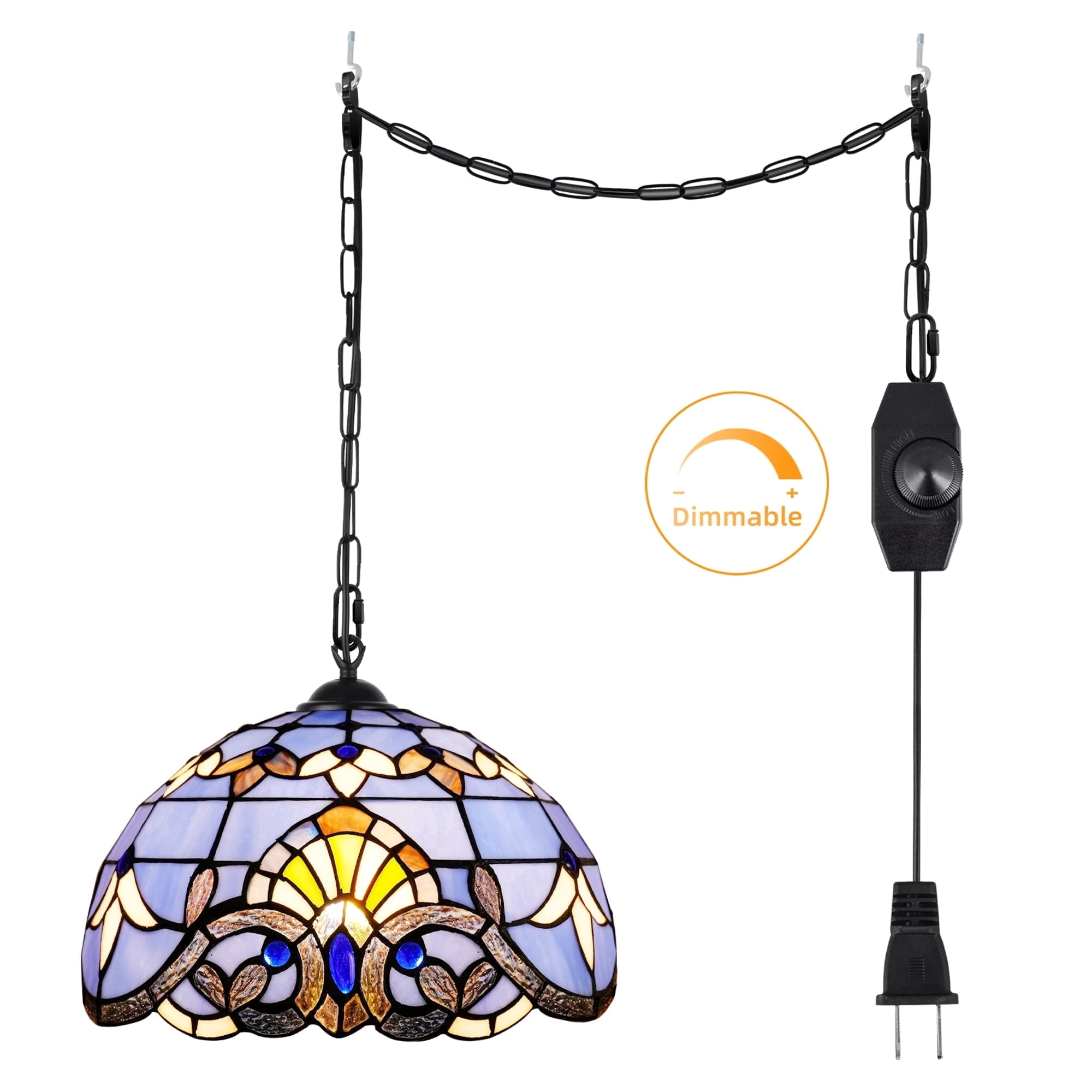 Hlite Tiffany Dimmable Plug in Pendant Lighting with Cord,Purple ...