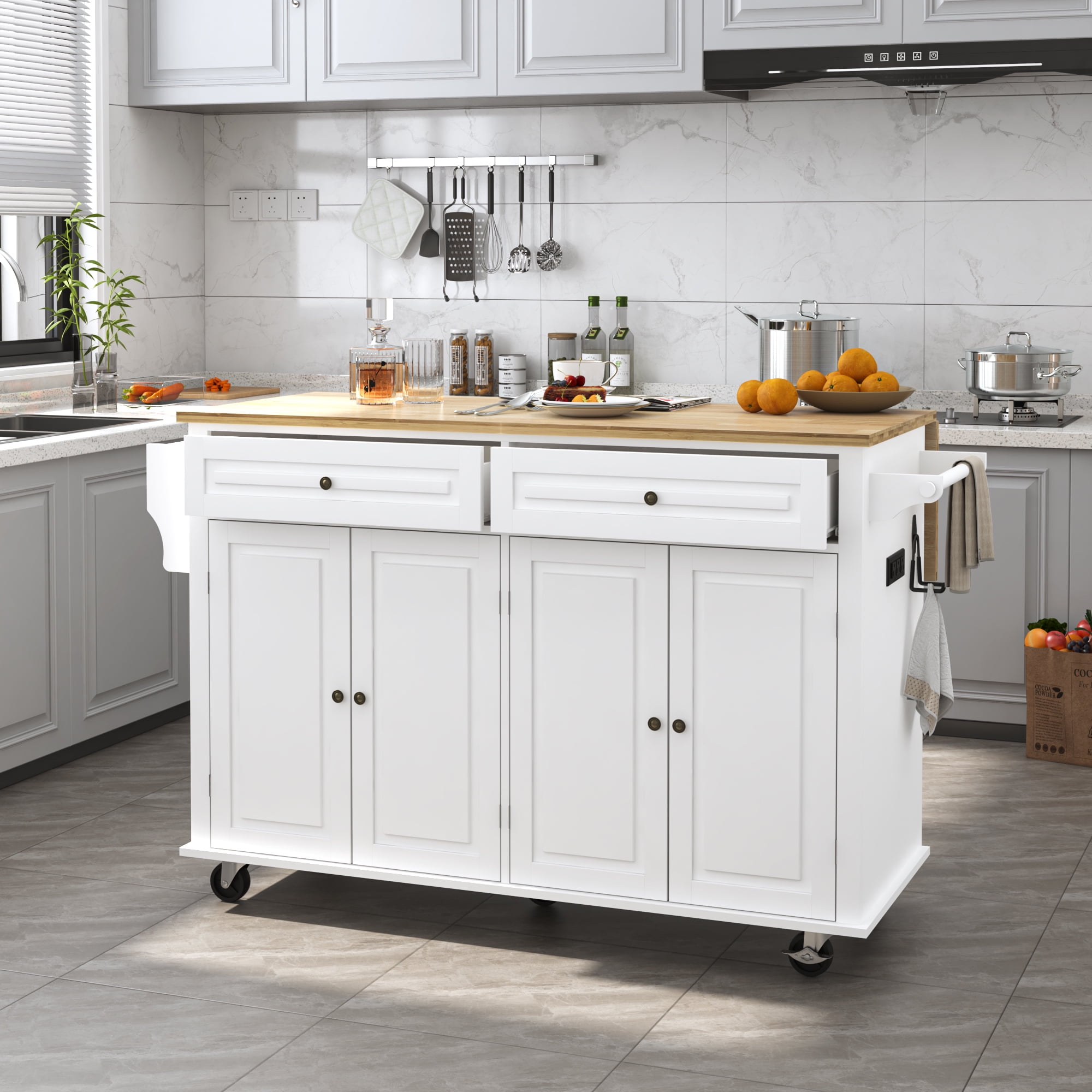 Customer reviews for Hlivelood 59" Rolling Kitchen Island Carts with ...