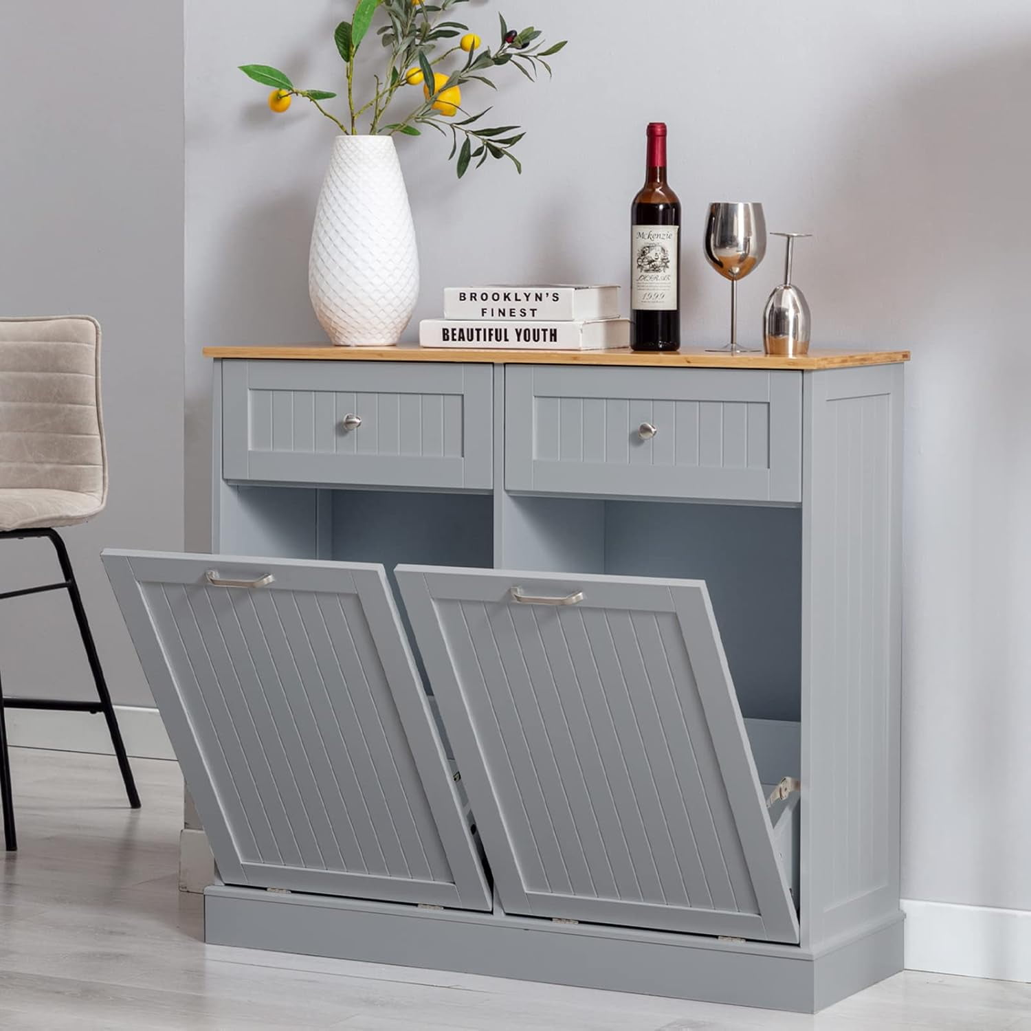 Hlivelood Tilt Out Double Trash Cabinet, Hidden 20 Gallon Trash Bin ...