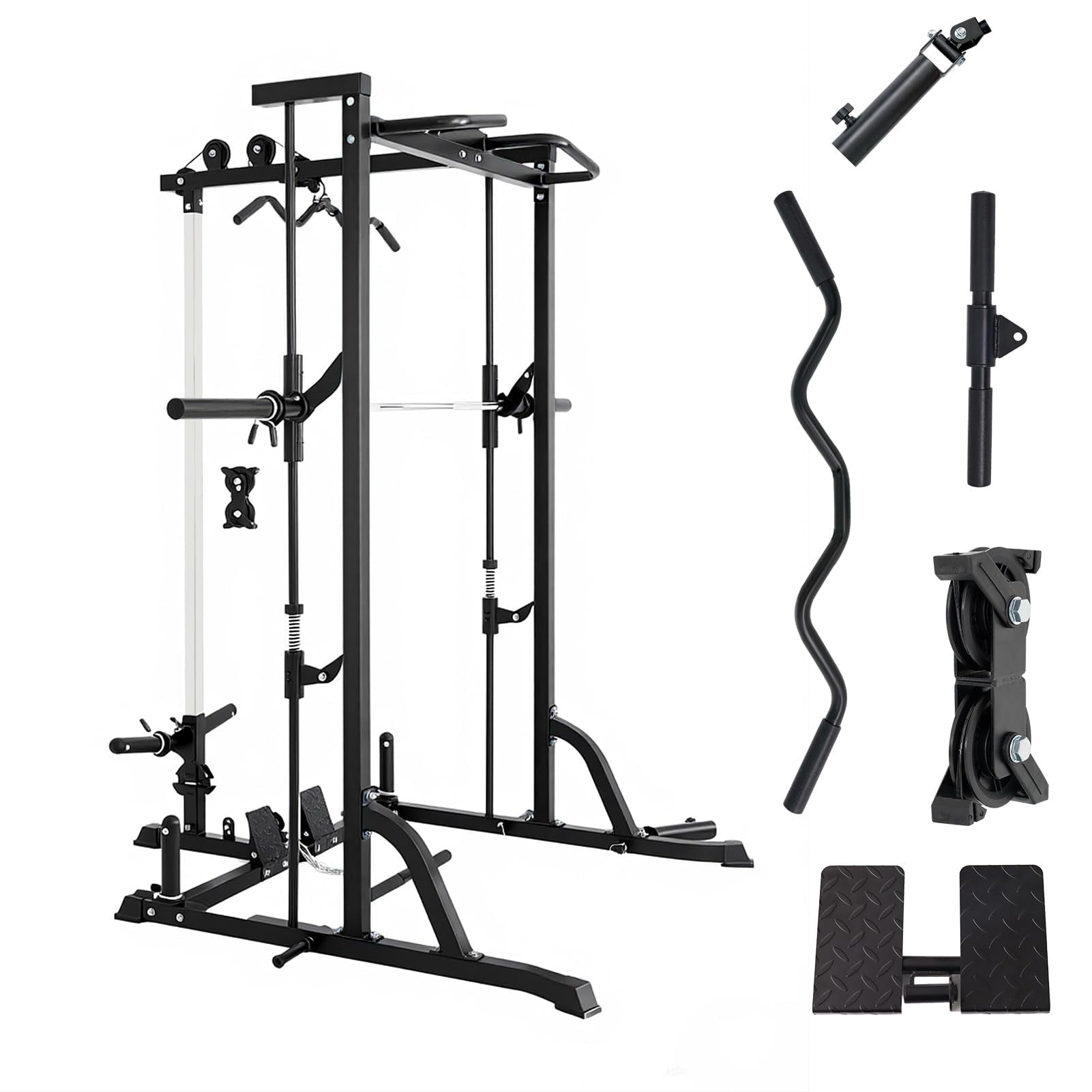 Hlivelood Smith Machine Power Rack with LAT-Pull Down System, Landmine ...