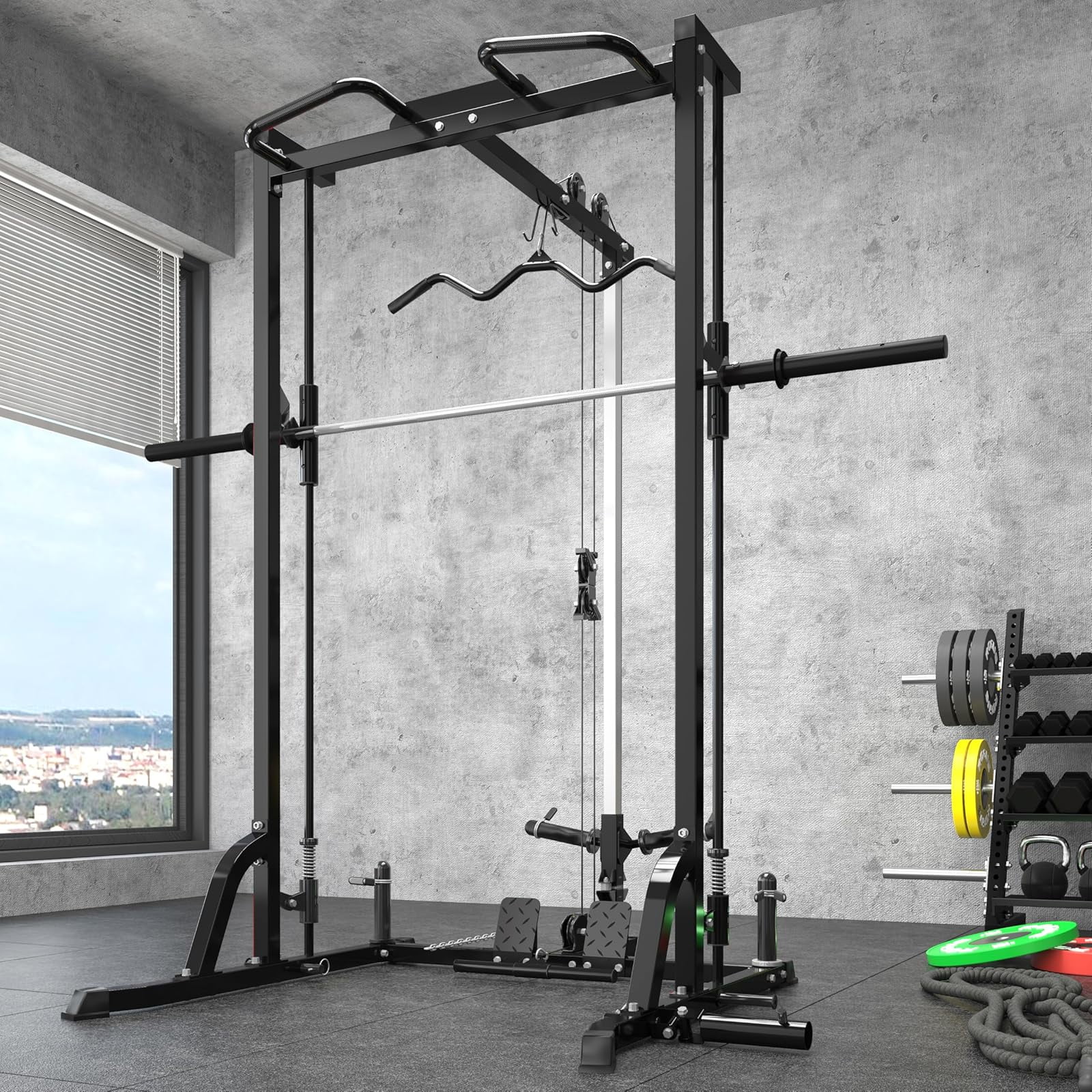 Hlivelood Smith Machine Power Rack with LAT-Pull Down System, Landmine ...
