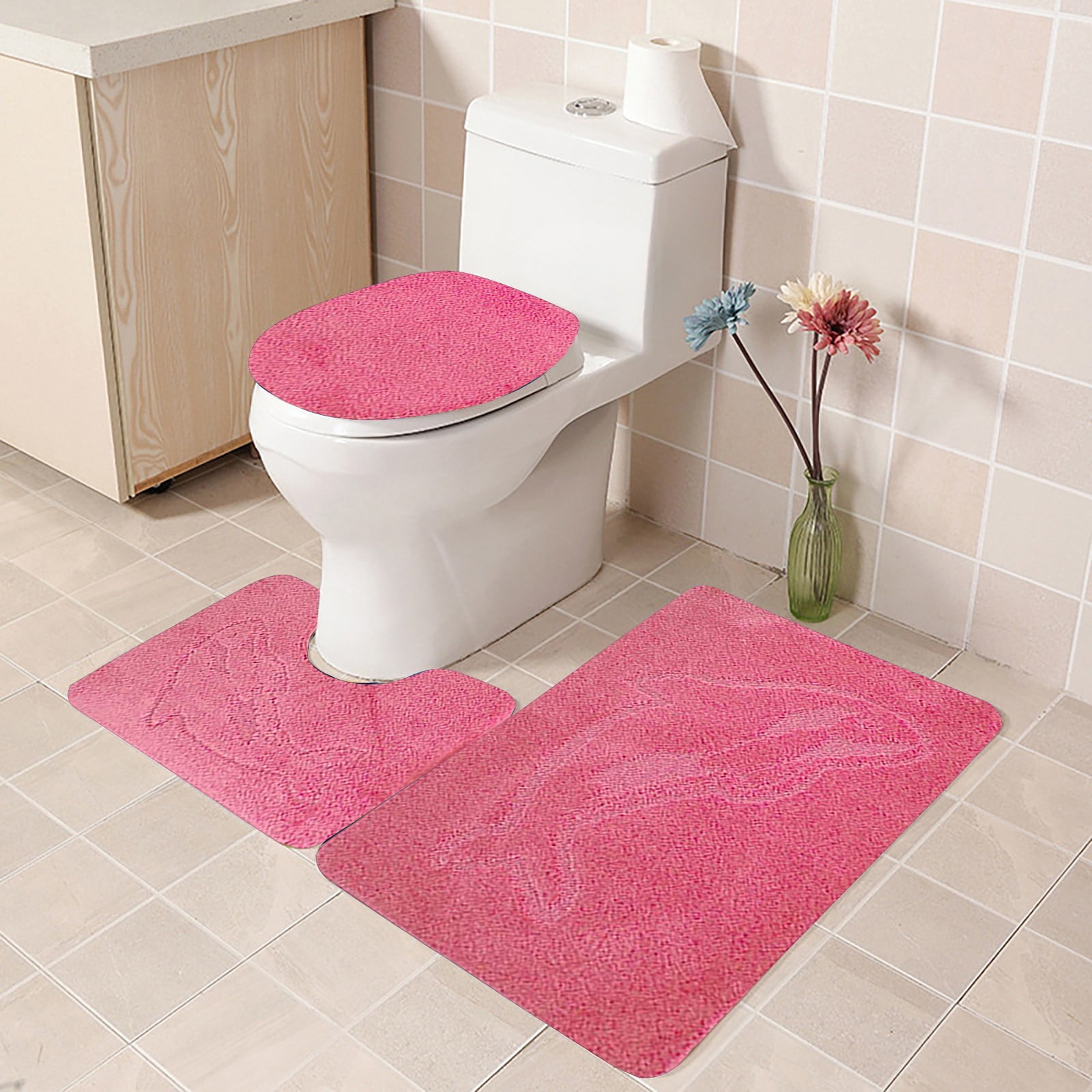 Hlkjkls 3-Piece Bathroom Set - 45X75 Cm Monochromatic! Toilet Mat With ...