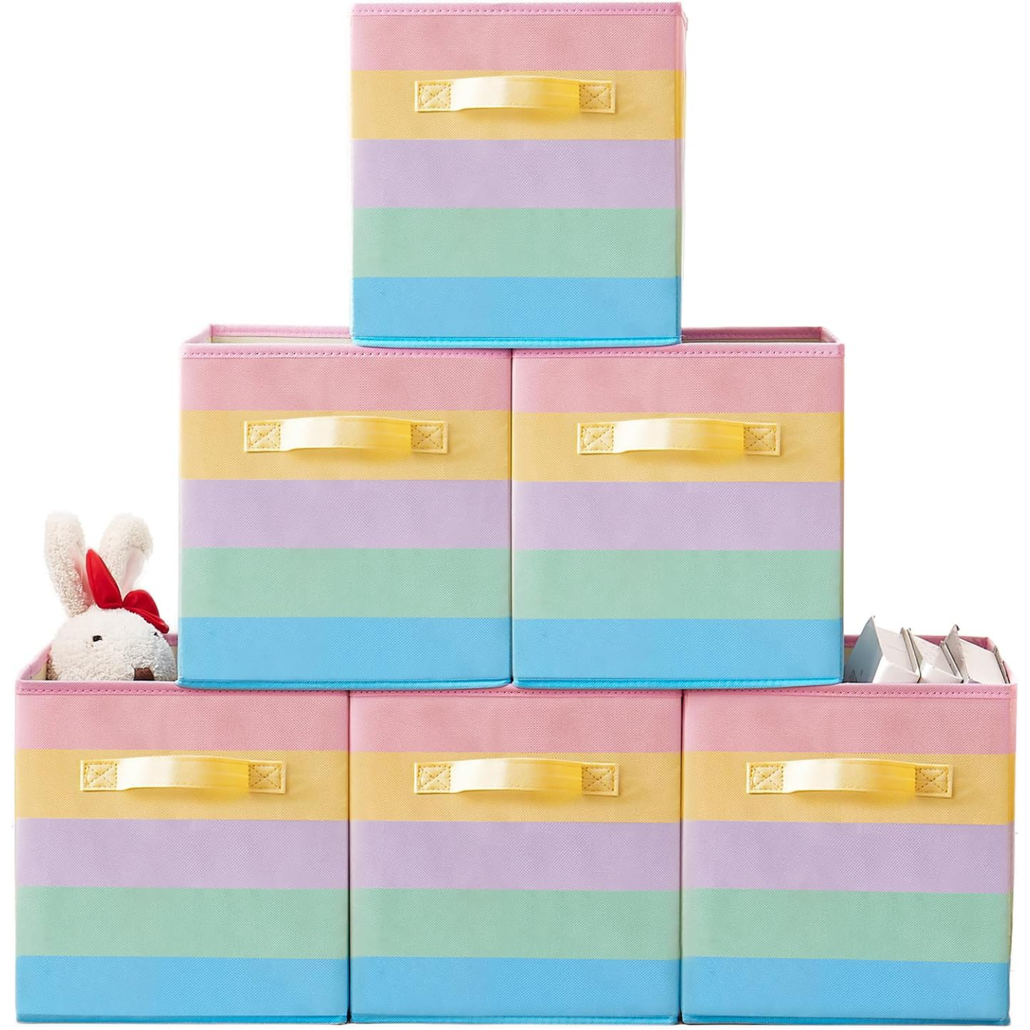 Hltop 11 Inch Fabric Collapsible Storage Cubes 3 Pack Rainbow Colored ...