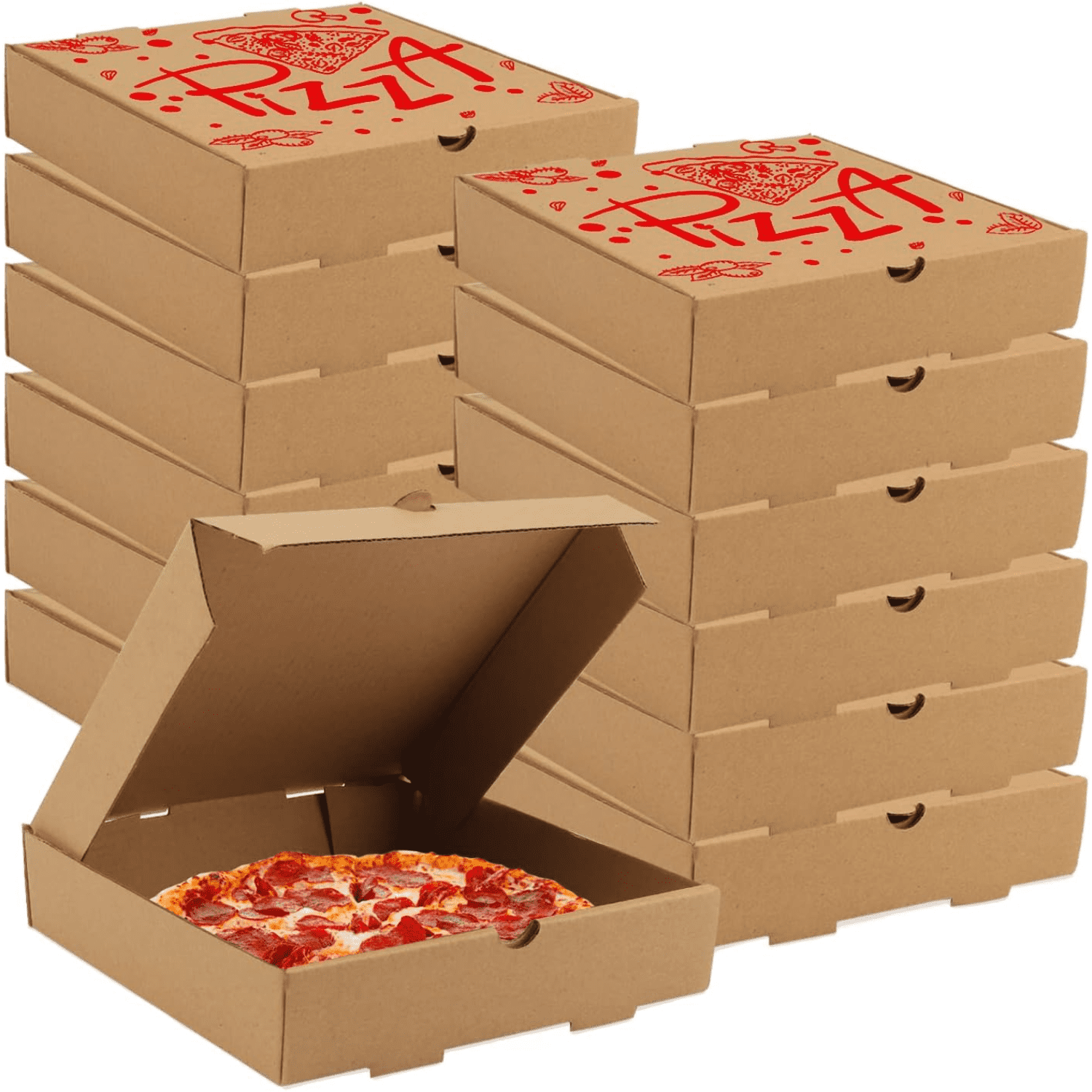 Hltop 15 Pcs Pizza Boxes 7.3 x 7.3 x 1.6" Kraft Corrugated Pizza Boxes ...