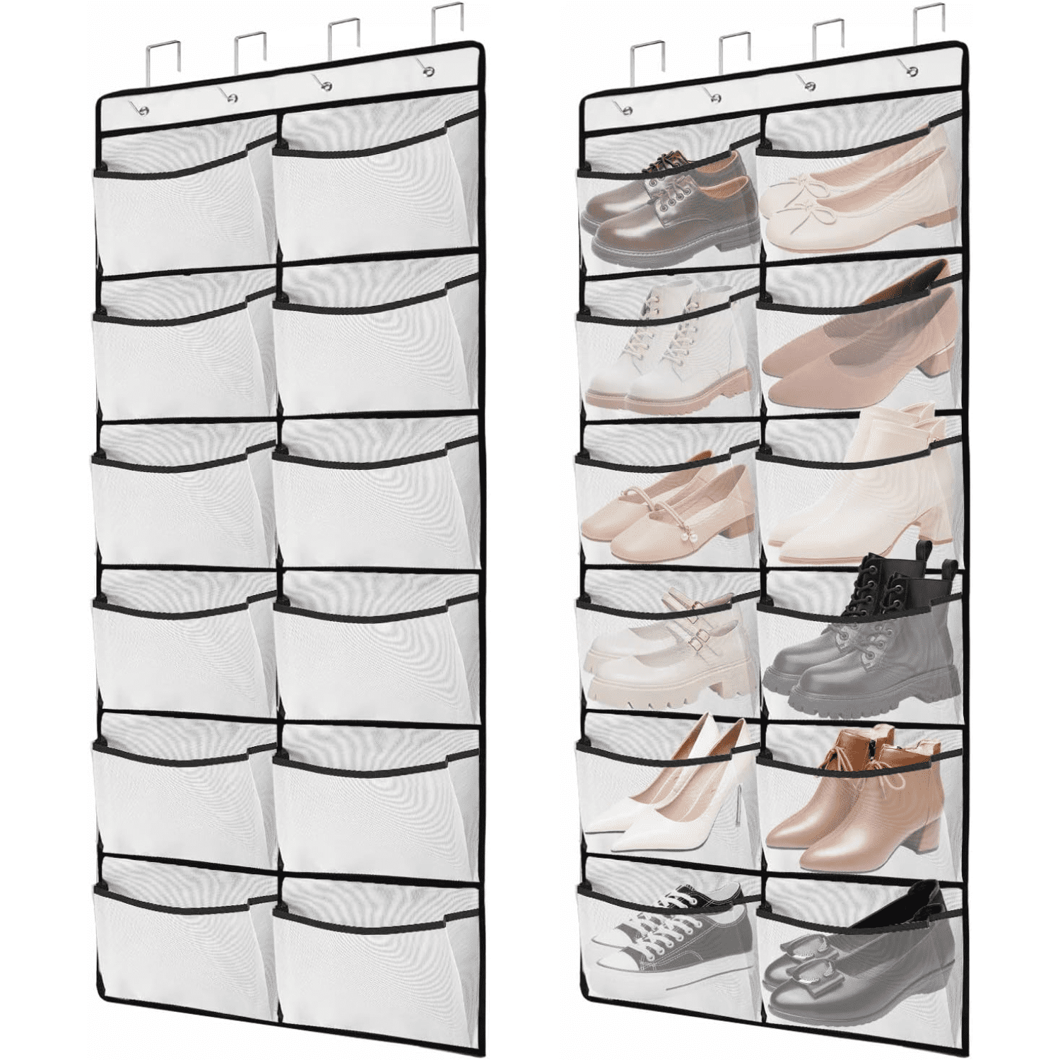 Hltop 2 Packs Over the Door Shoe Organizer 24 Extra Large Mesh Pockets ...
