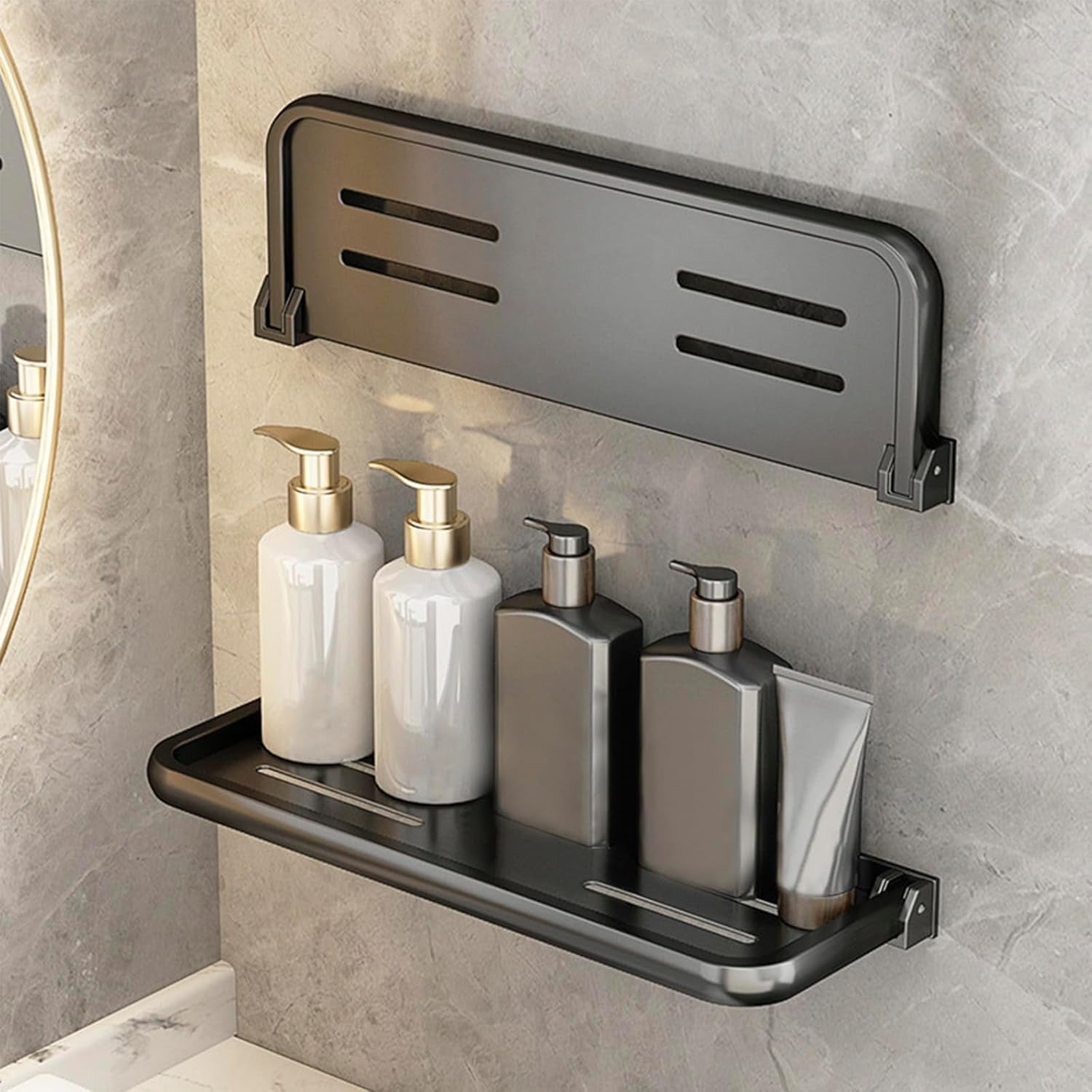Hltop 2pcs Bathroom Shelves Wall Mounted Foldable Shlf for Bathroom ...