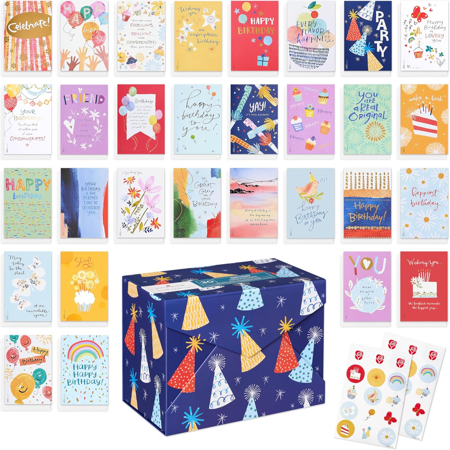 Hltop 30-Count Birthday Card Assortment with Envelopes Seals and ...