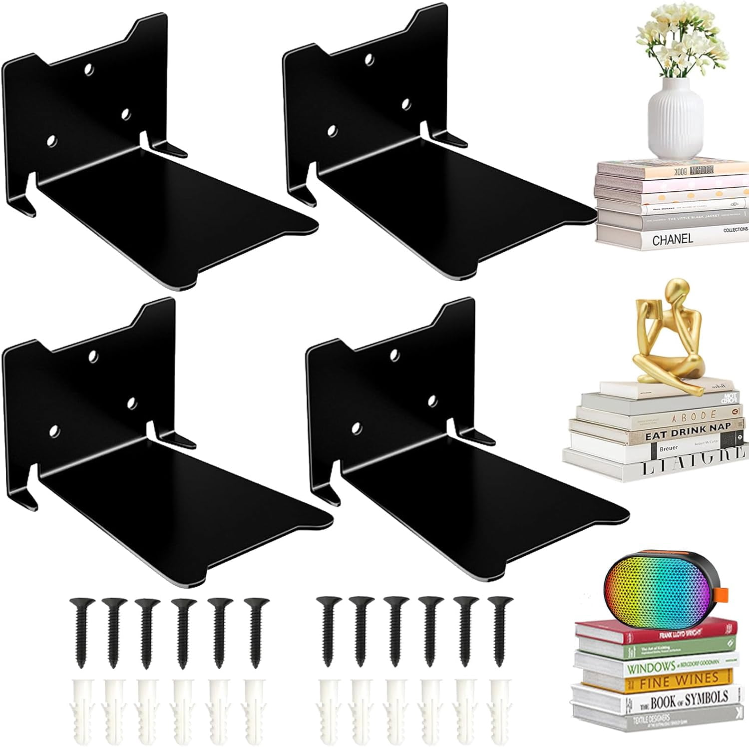 Hltop Floating Book Shelves for Wall Invisible Wall Mounted Bookshelf ...