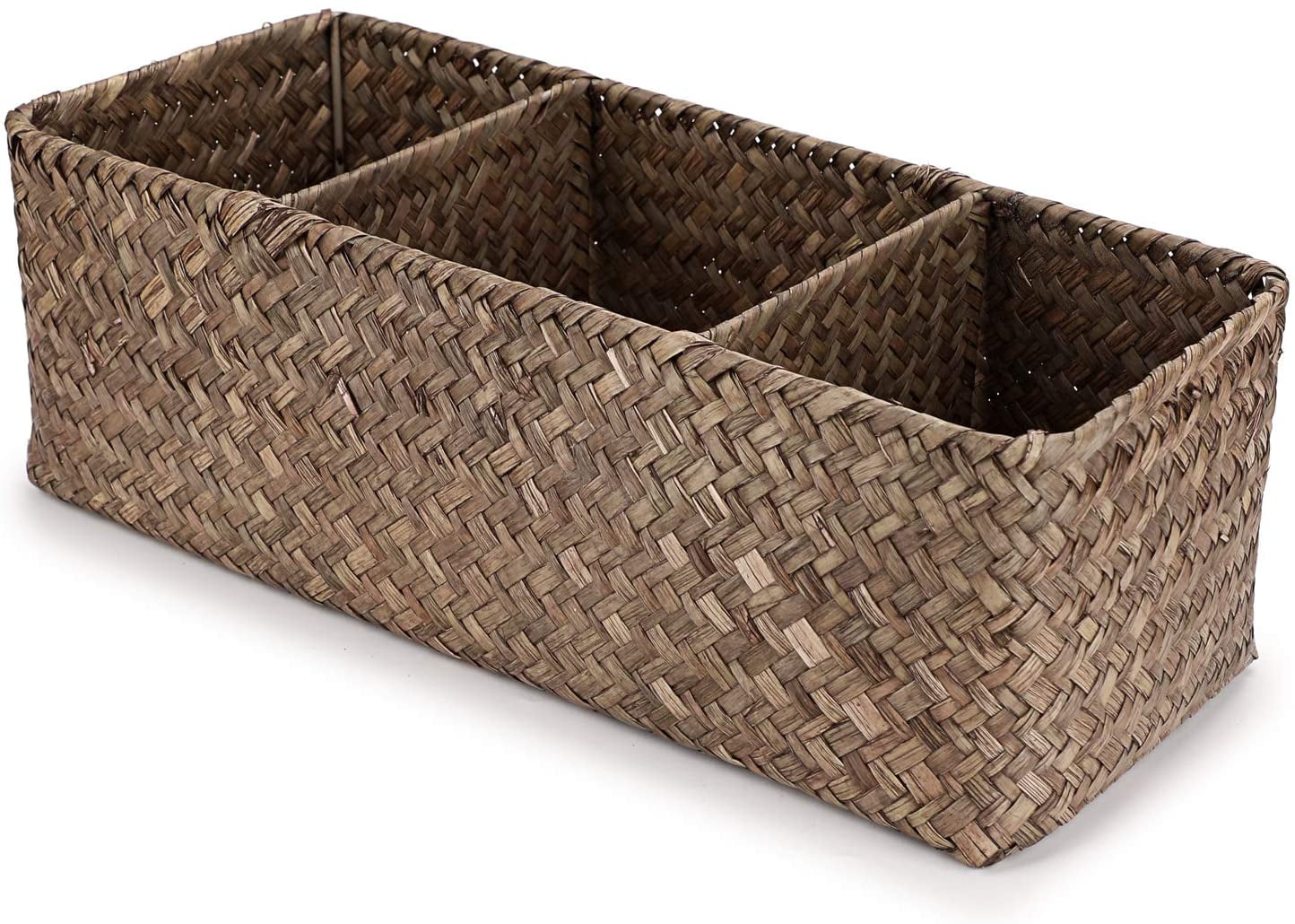 Hltop Seagrass Storage Basket Bin- 3 Sections Hand-Woven Toilet Basket ...