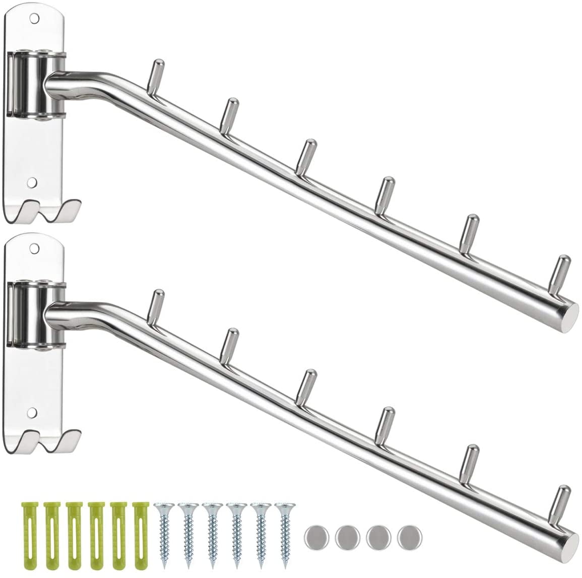 Hltqpo 2-Pack Wall Mounted Folding Clothes Hanger Rack Stainless Steel ...