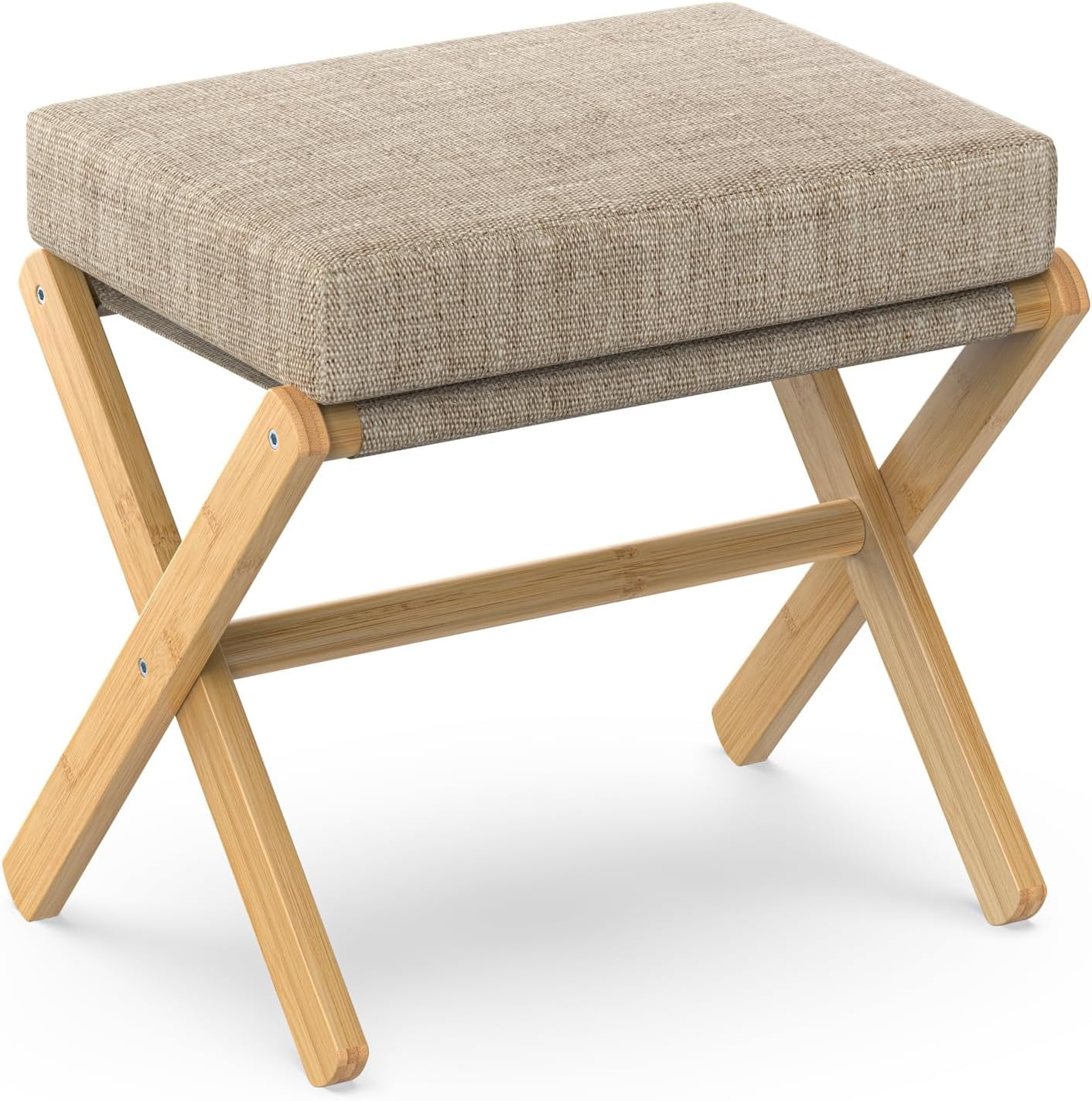 Hltsar Foldable Foot Stool Ottoman Modern Foot Rest with Bamboo X Legs ...