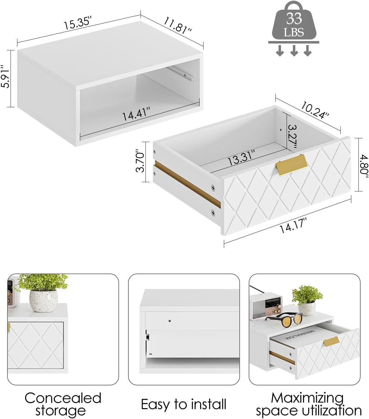Hltsed Floating nightstand Floating Shelf with Drawer Wall Mounted ...