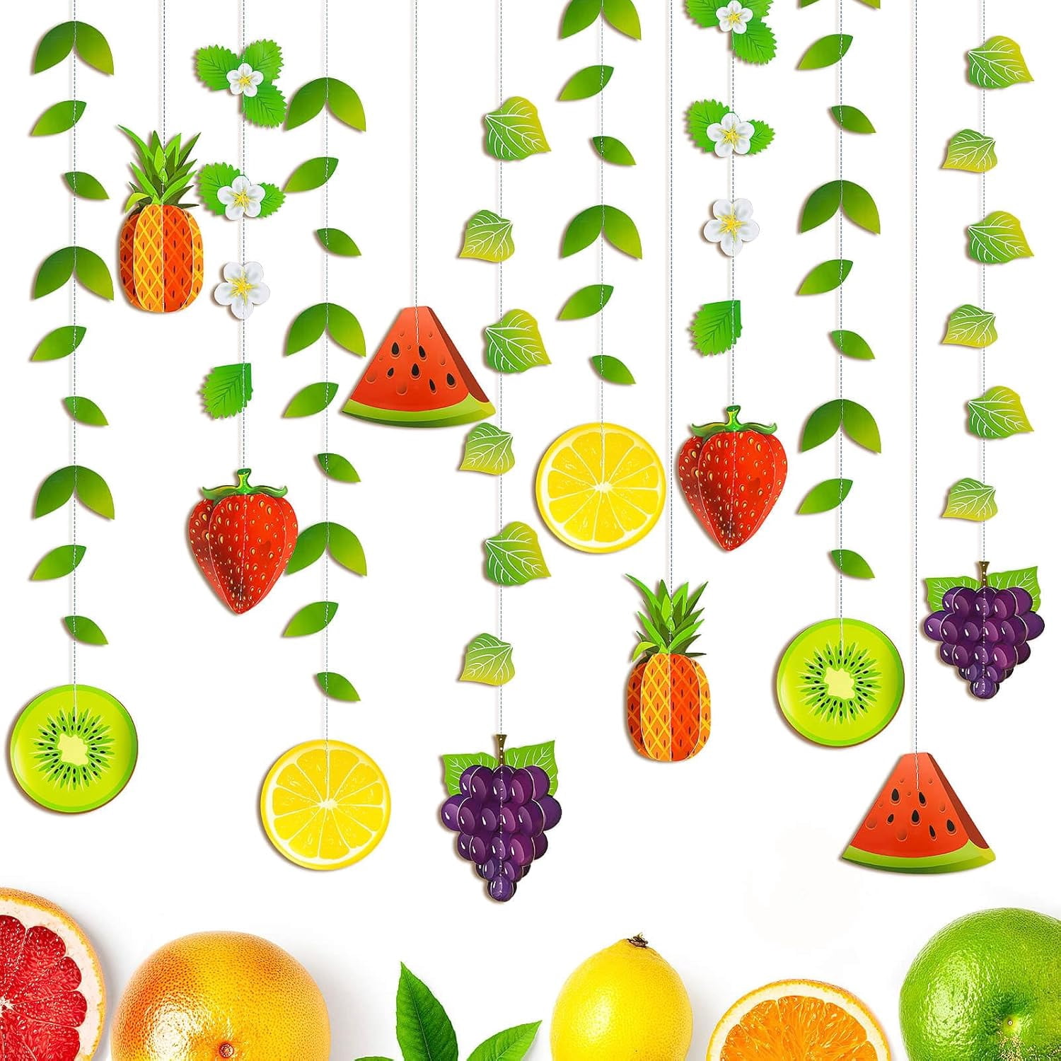 12PCS Fruit Banner, Summer 3D Fruit Decorations Garland, Twotti Frutti ...