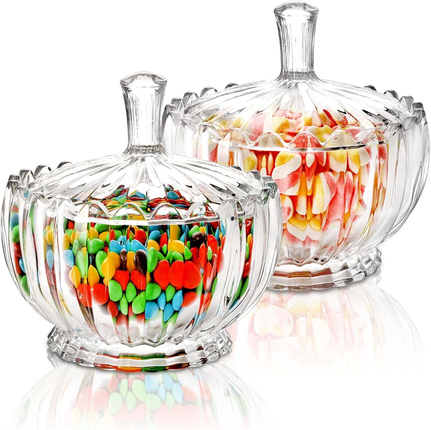 XD3-2 Pack Glass Candy Dish with Lid Large, 34 Oz Crystal Decorative ...