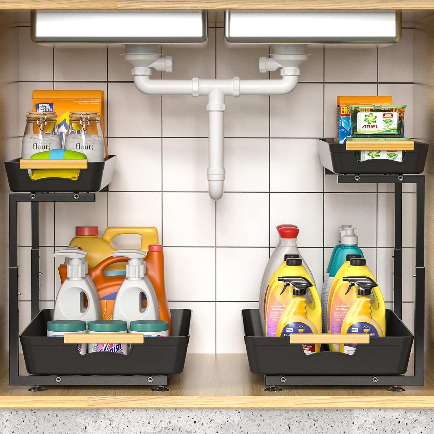 Hltser 2 Pack Under Sink Organizer 2 Tier Pull Out Under Sink ...
