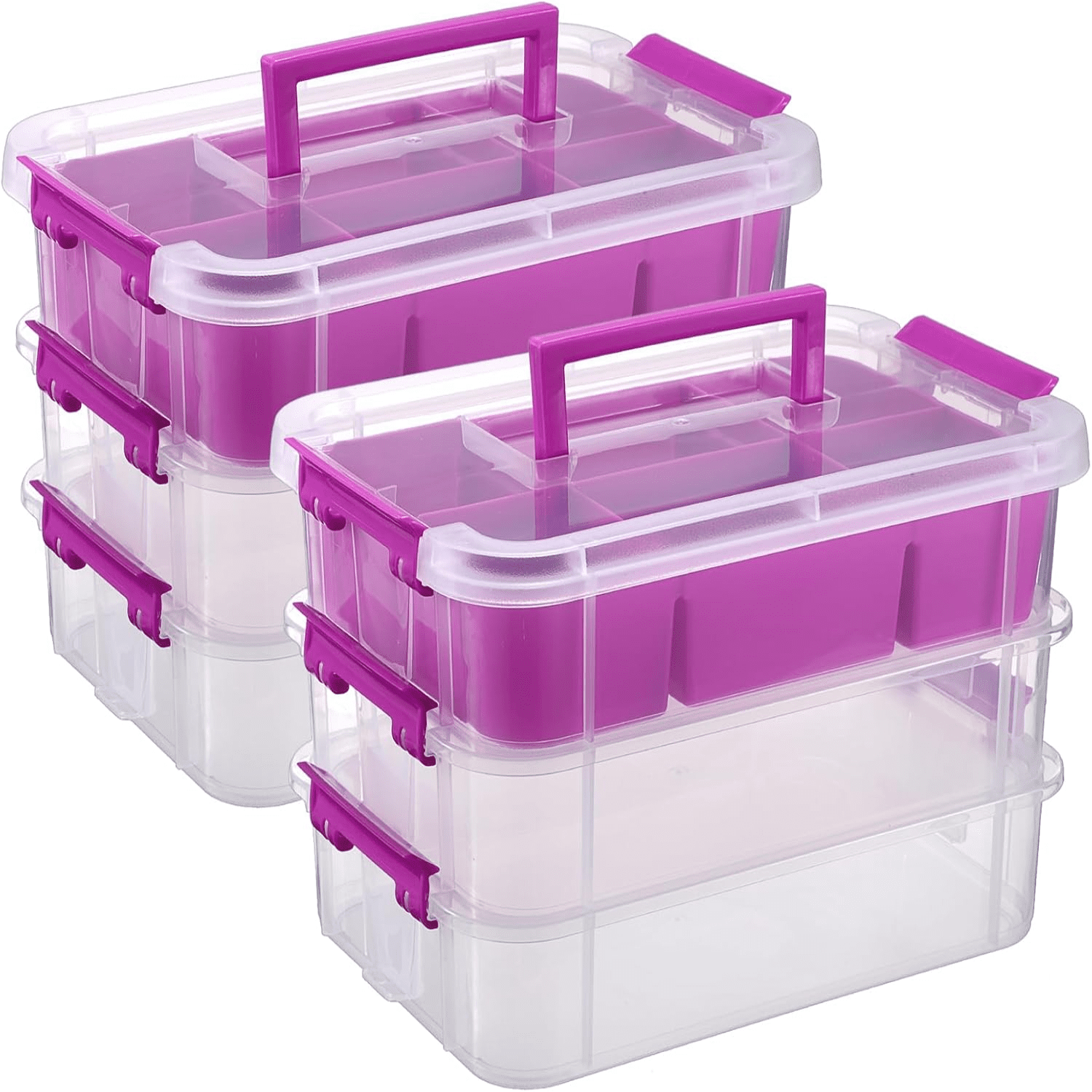 Hltser 2Pack 3-Tiers Stack Carry Storage With Divided Tray Transparent ...
