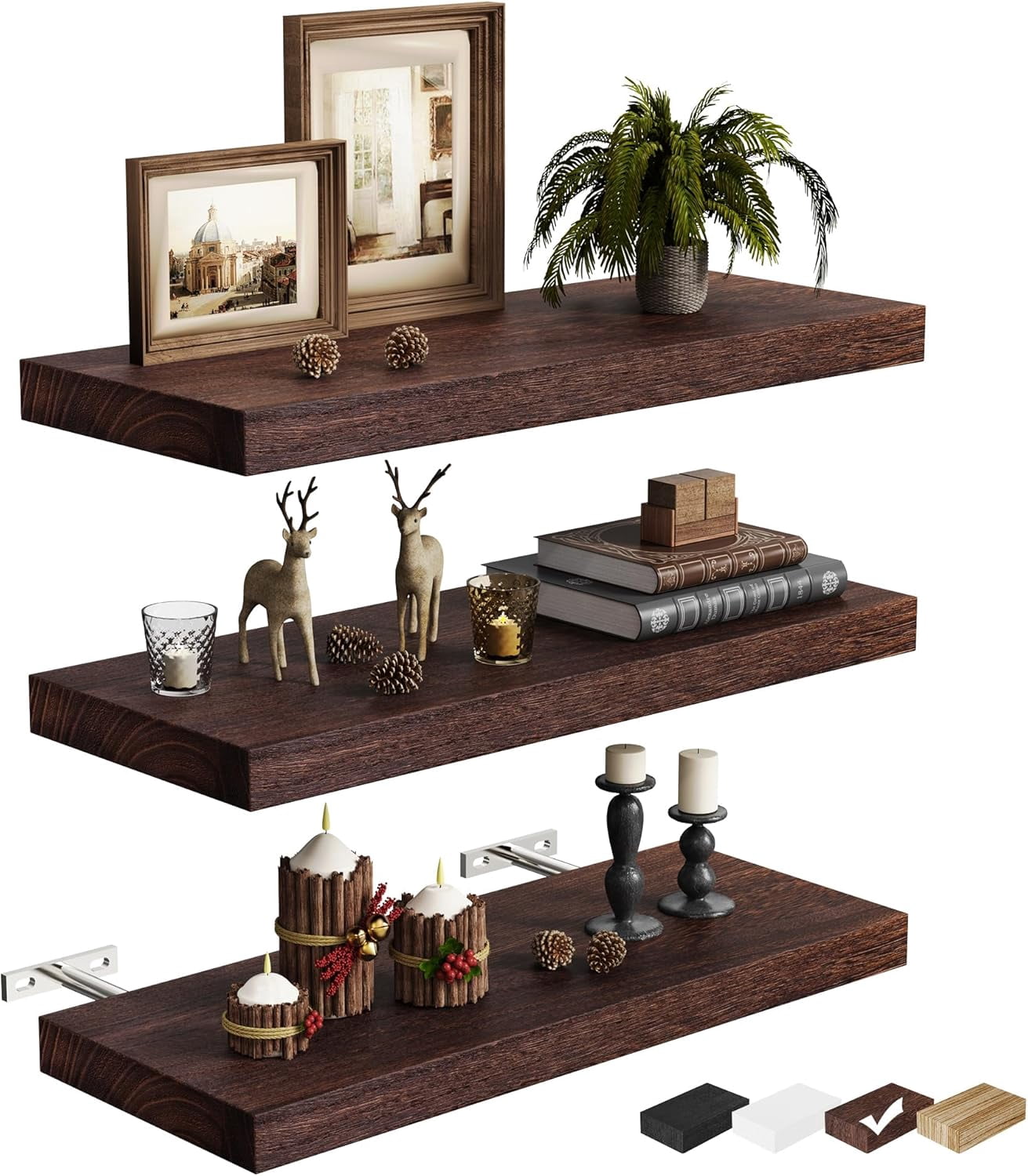 Hltser 3 Packs Floating Shelves for Room Wall Accent Mounted Bookshelf ...