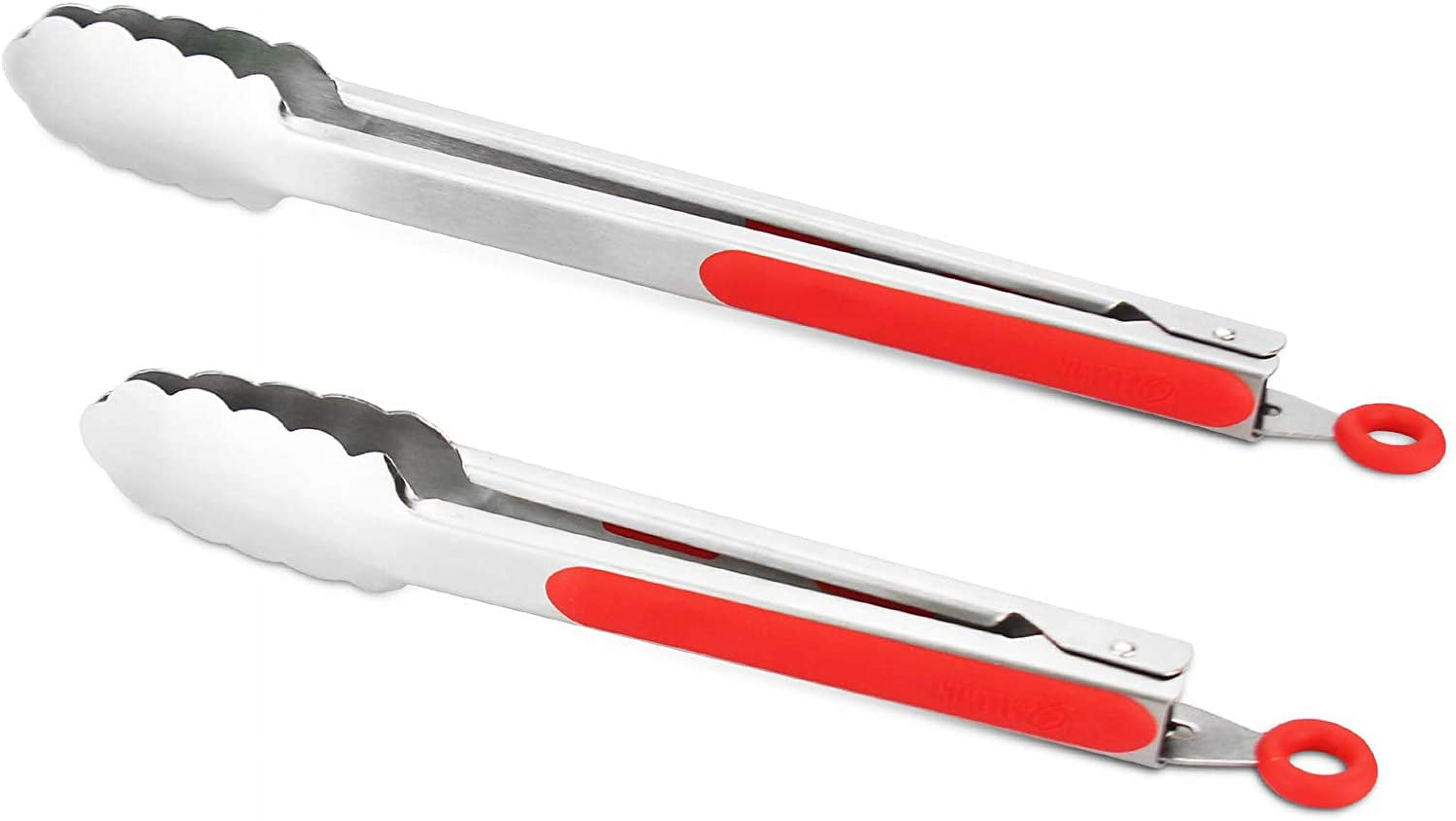 Hltser 304 Stainless Steel Kitchen Cooking Tongs 9" and 12" Sturdy ...