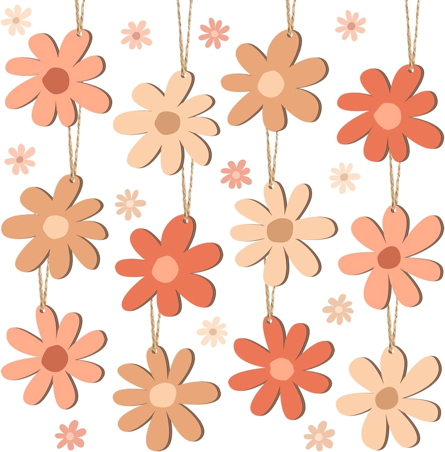 Hltser 36 Pcs Daisy Groovy Boho Party Hanging Ornaments Wooden Daisy ...
