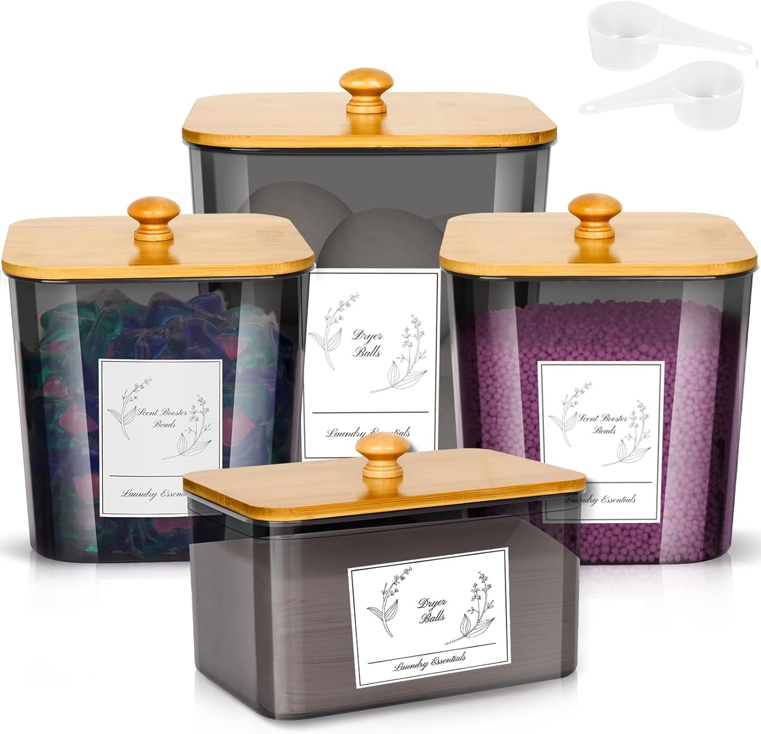 Hltser 4 Pack Laundry Powder Container & Dryer Sheet Holder with Lids ...