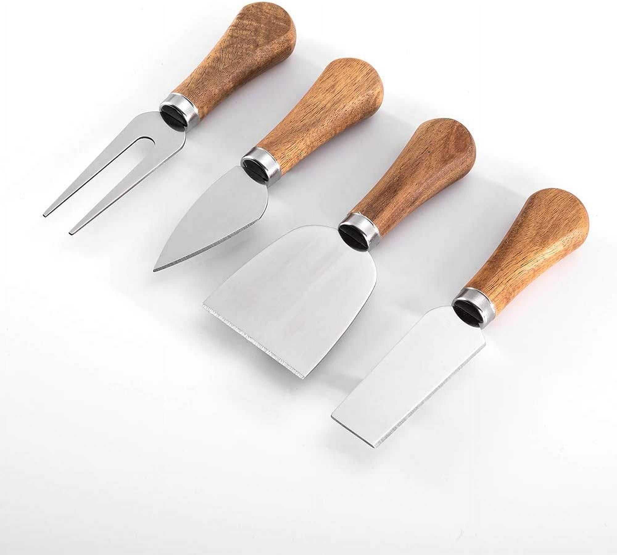 Hltser 4 Piece Cheese Knives Set with Wooden Handle Mini Steel ...