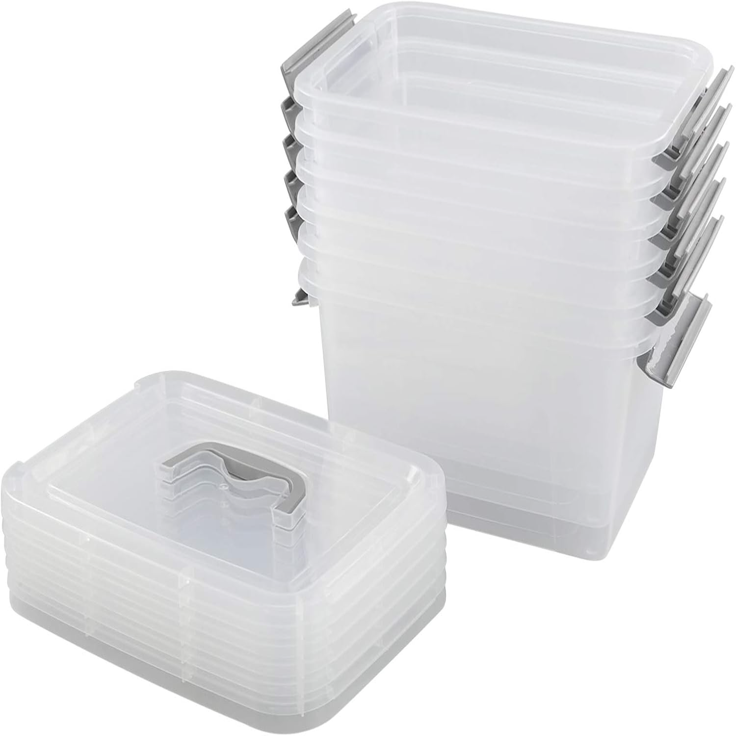 Hltser 5 Quart Storage Tote with Lid 6 Packs Small Plastic Bins with ...