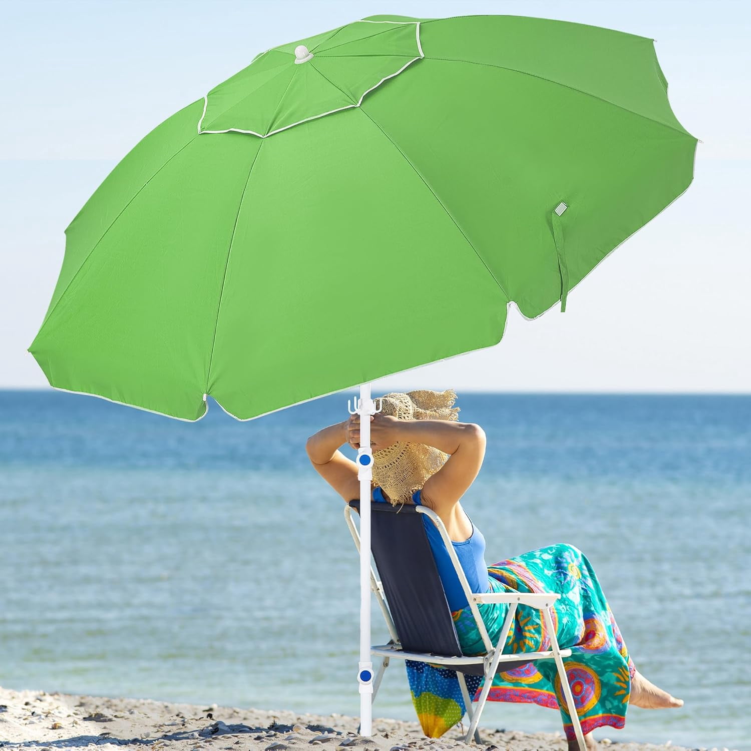 Hltser 8.5FT Beach Umbrella for Sand Portable Outdoor Beach Umbrella ...
