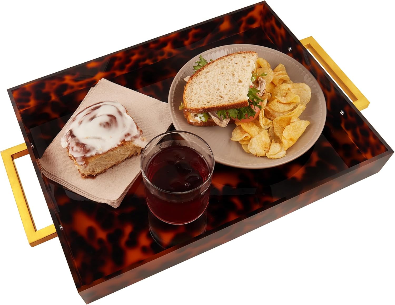 Hltser Acrylic Serving Tray with Gold Handles 16" x 12" Decorative Tray ...