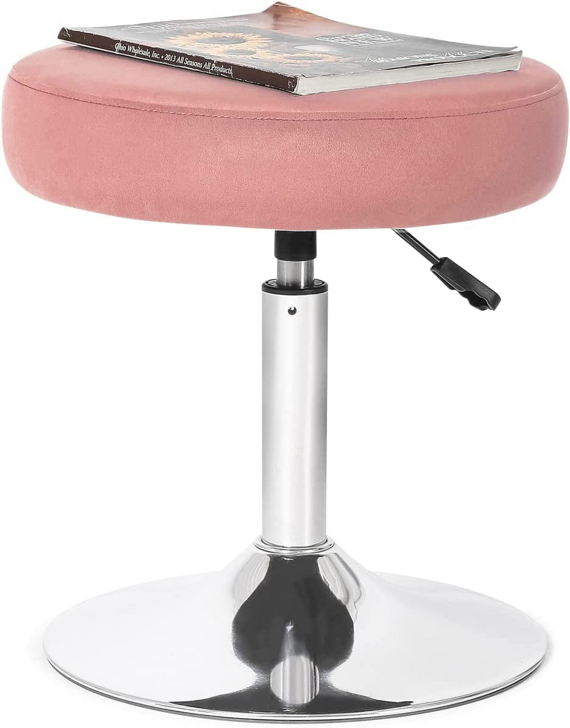 Hltser Adjustable Velvet Round Ottoman 360° Swivel Freely Vanity Stool ...