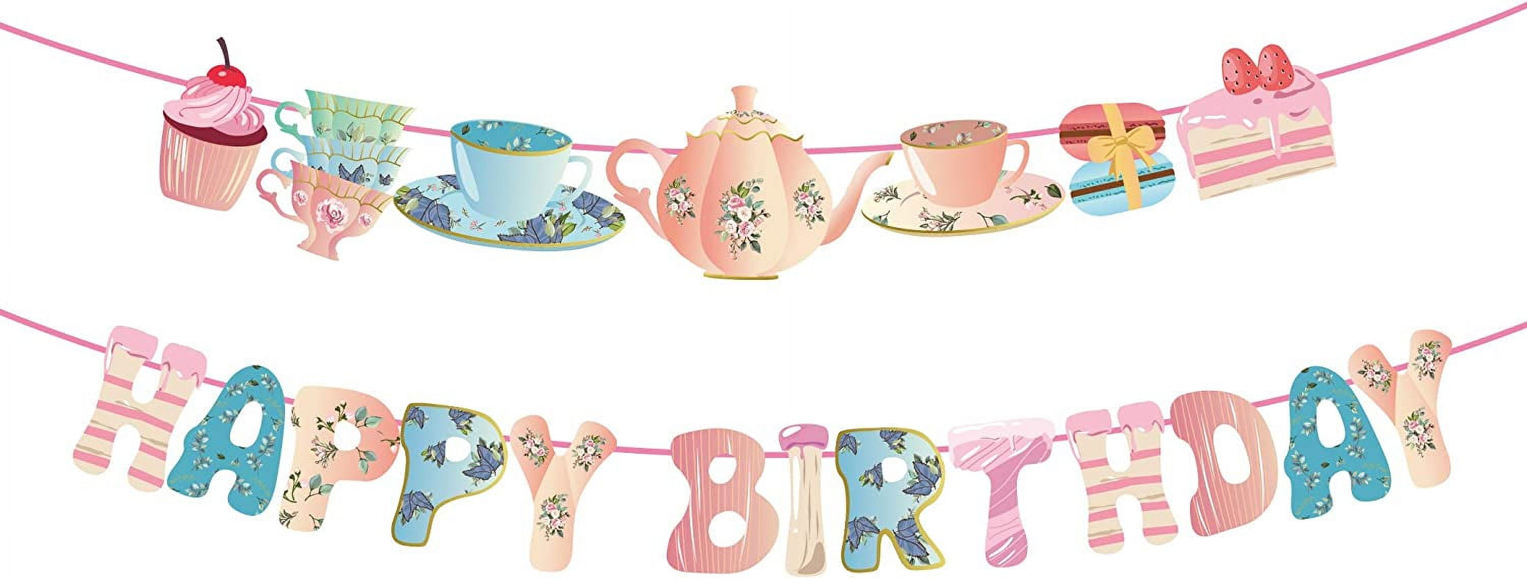 Hltser Anor Tea Happy Birthday Banner Mad Hatter Tea Party Supplies Decorations for Girls Boys ...