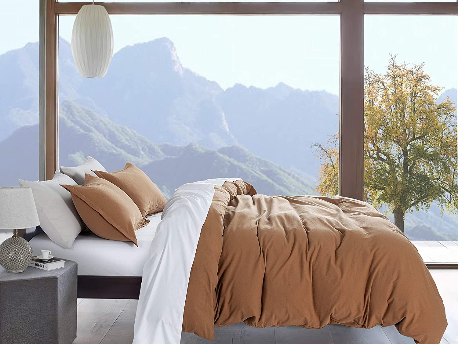 Hltser Bed Ready Stone Washed Casual Duvet Cover Set Solid Color ...