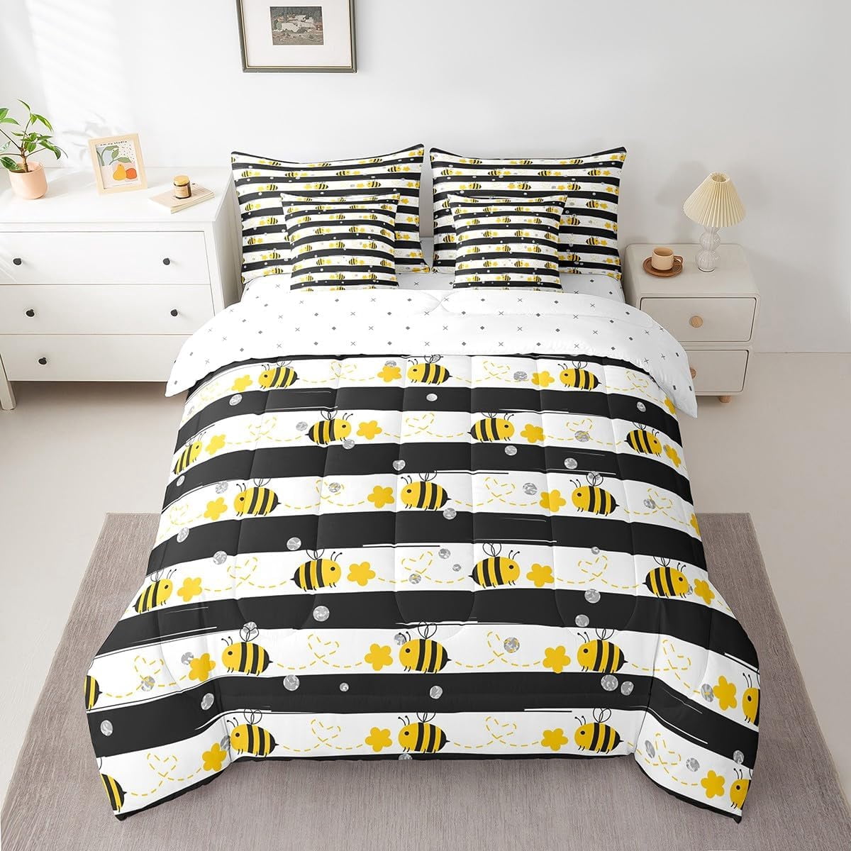 Hltser Cartoon Bee Comforter Set with Sheets Leaf Flower Floral 7 Piece ...